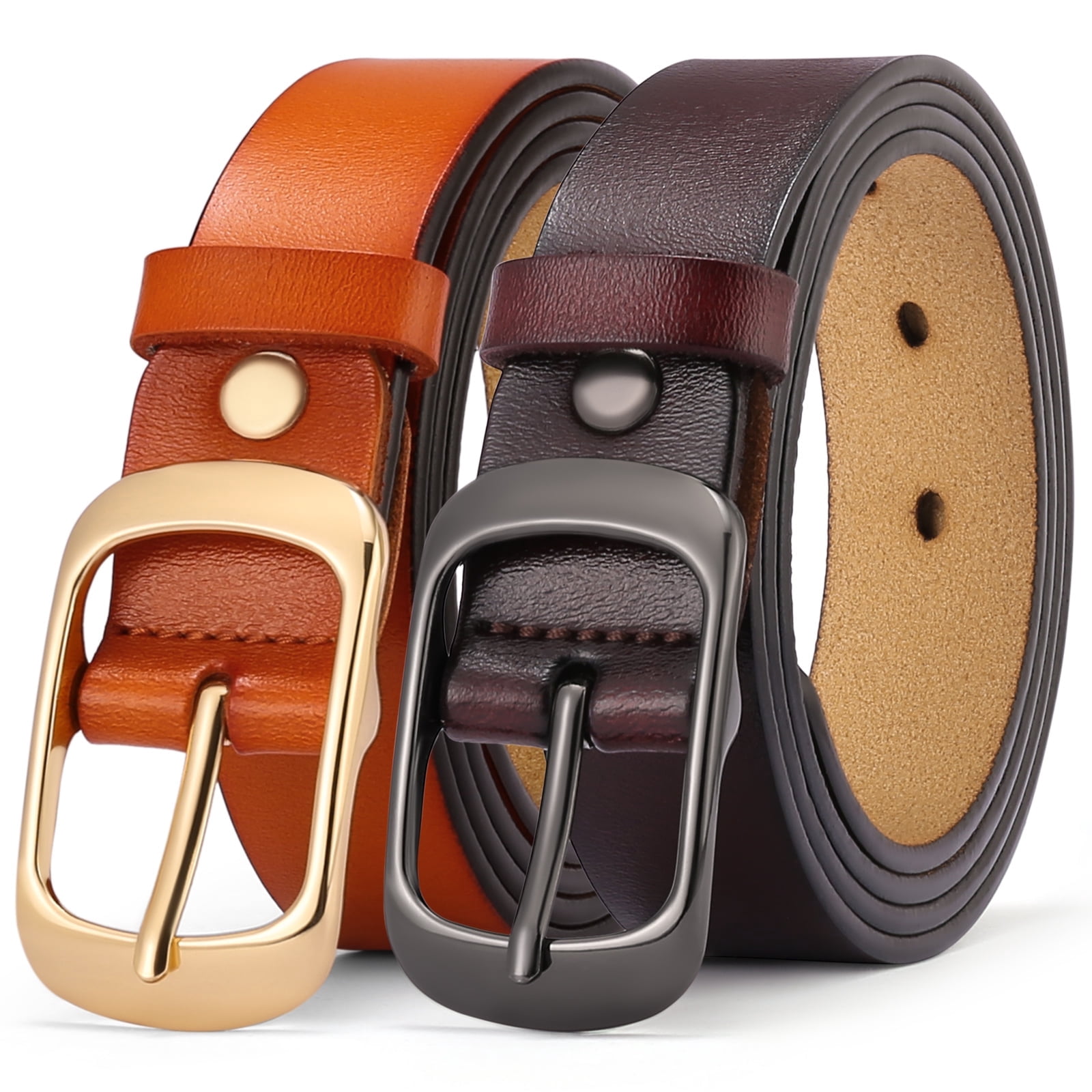 Woaeety 2 Pack Women Leather Belts with Pin Buckle Waist Belt for Jeans ...