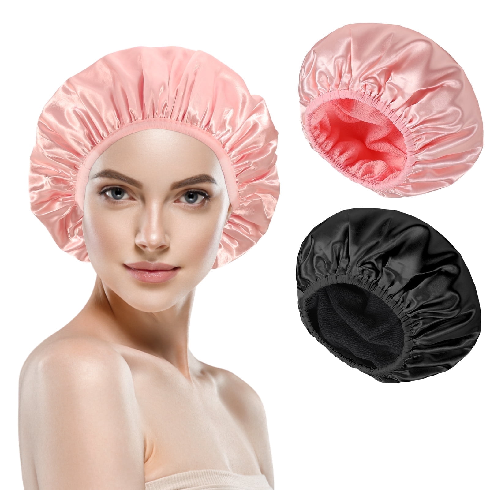 Woaeety 2 Pcs 3 Layer Shower Caps for Women, Reusable Waterproof Spa ...