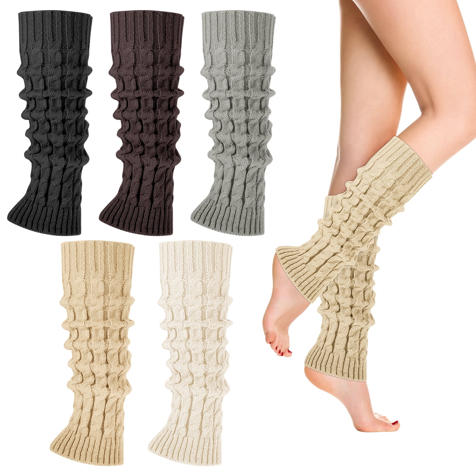 Woaeety 5 Pairs Winter Fleece Lined Leg Warmer for Women, Skating Leg ...