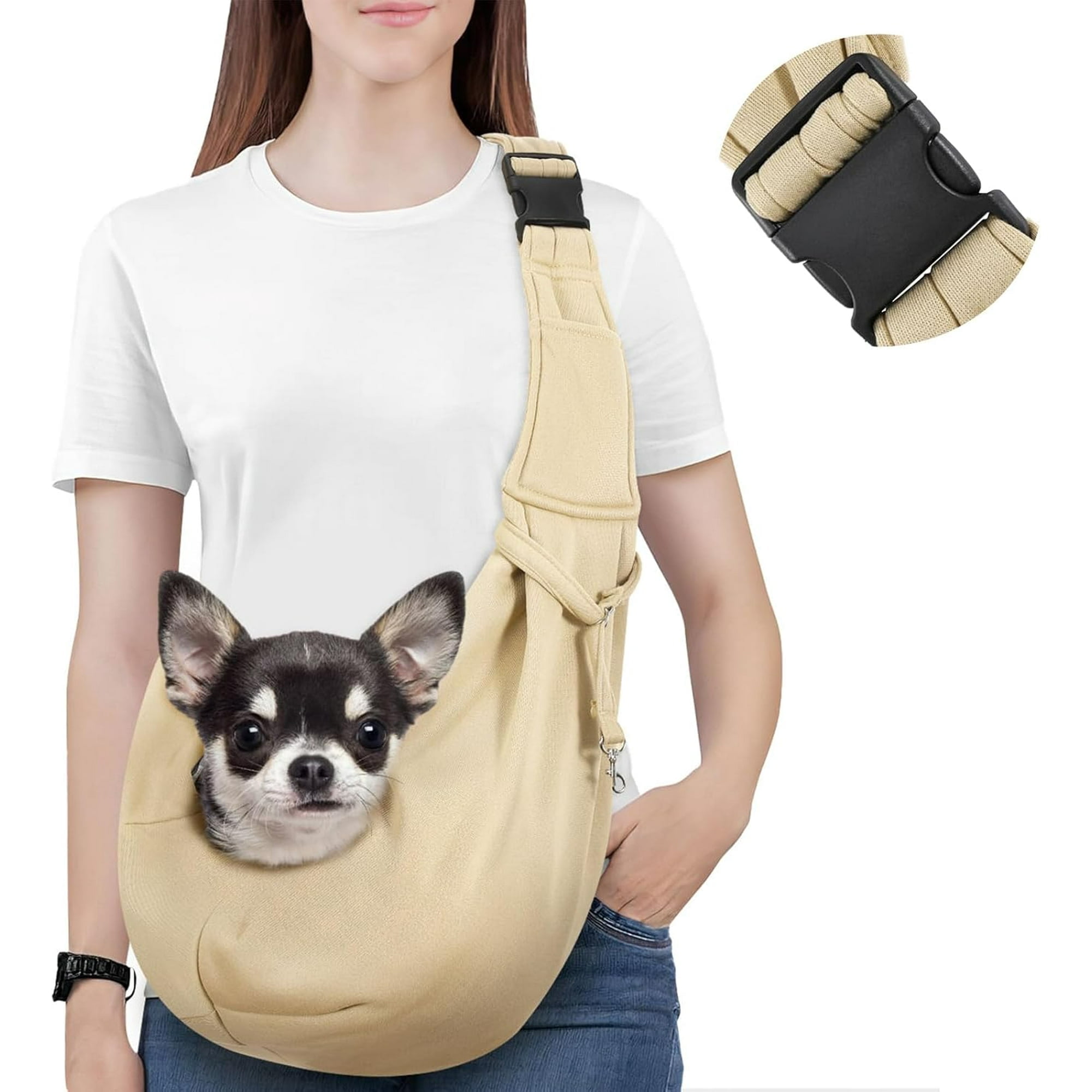 Woaeety Dog Carrier Sling, Hand Free Dog Papoose with Adjustable Strap ...