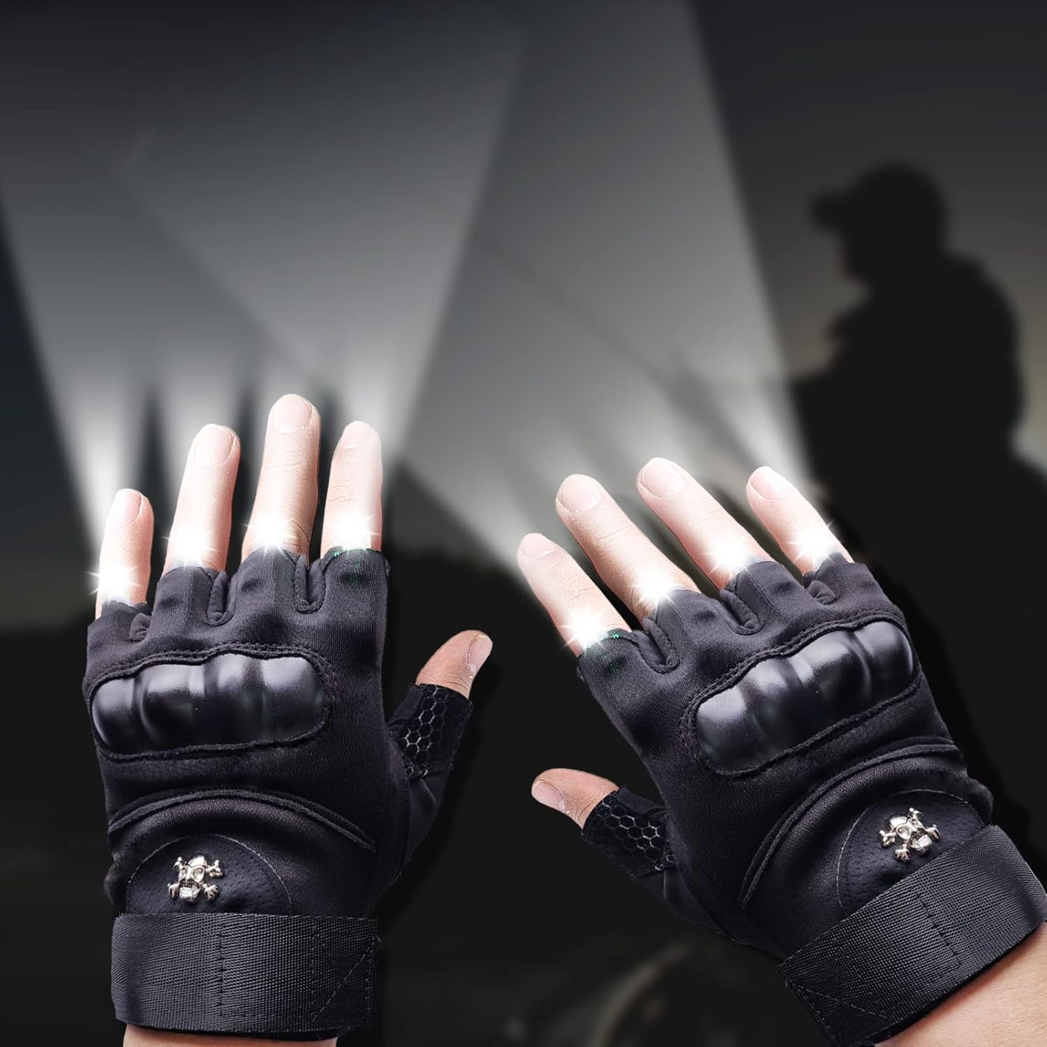 Woaeety LED Flashlight Gloves, Half Finger Lighted Gloves Gifts for Men ...