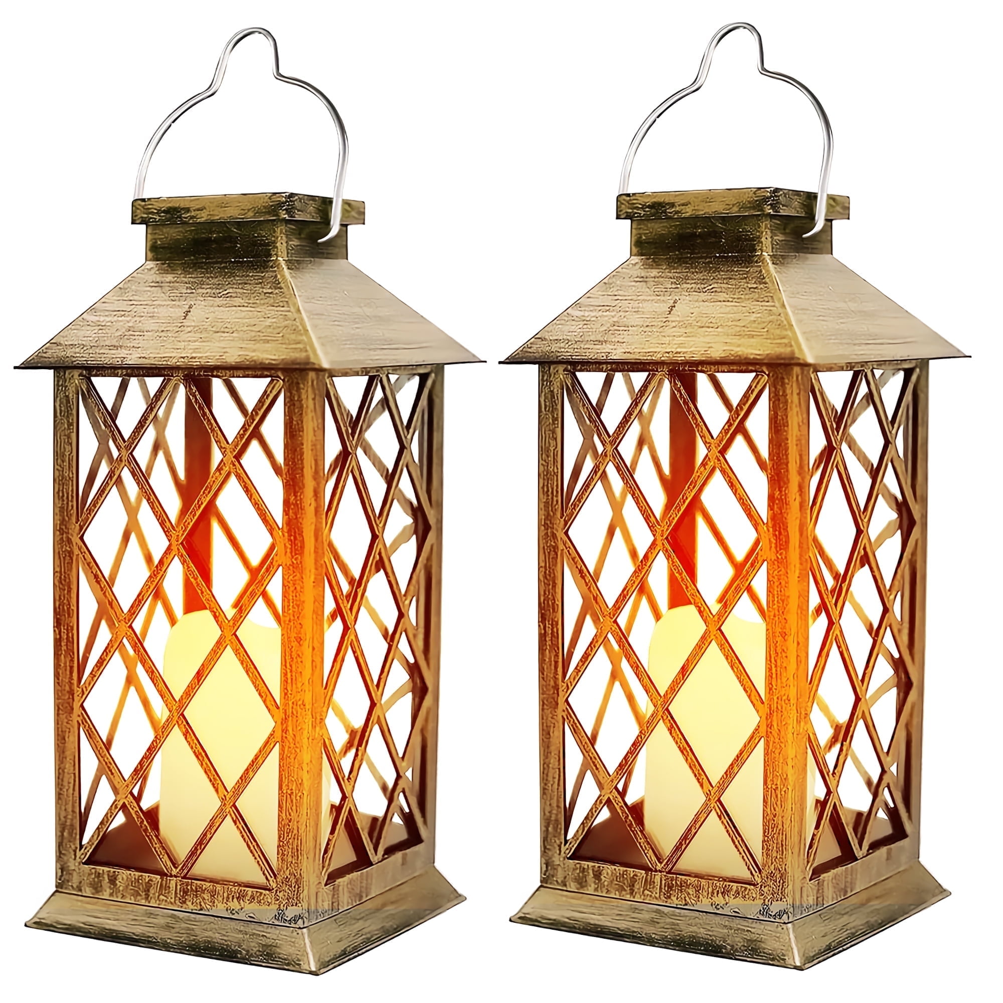 Woaeety Solar Lanterns Outdoor Waterproof, 2 Pack 11" Solar Lantern ...
