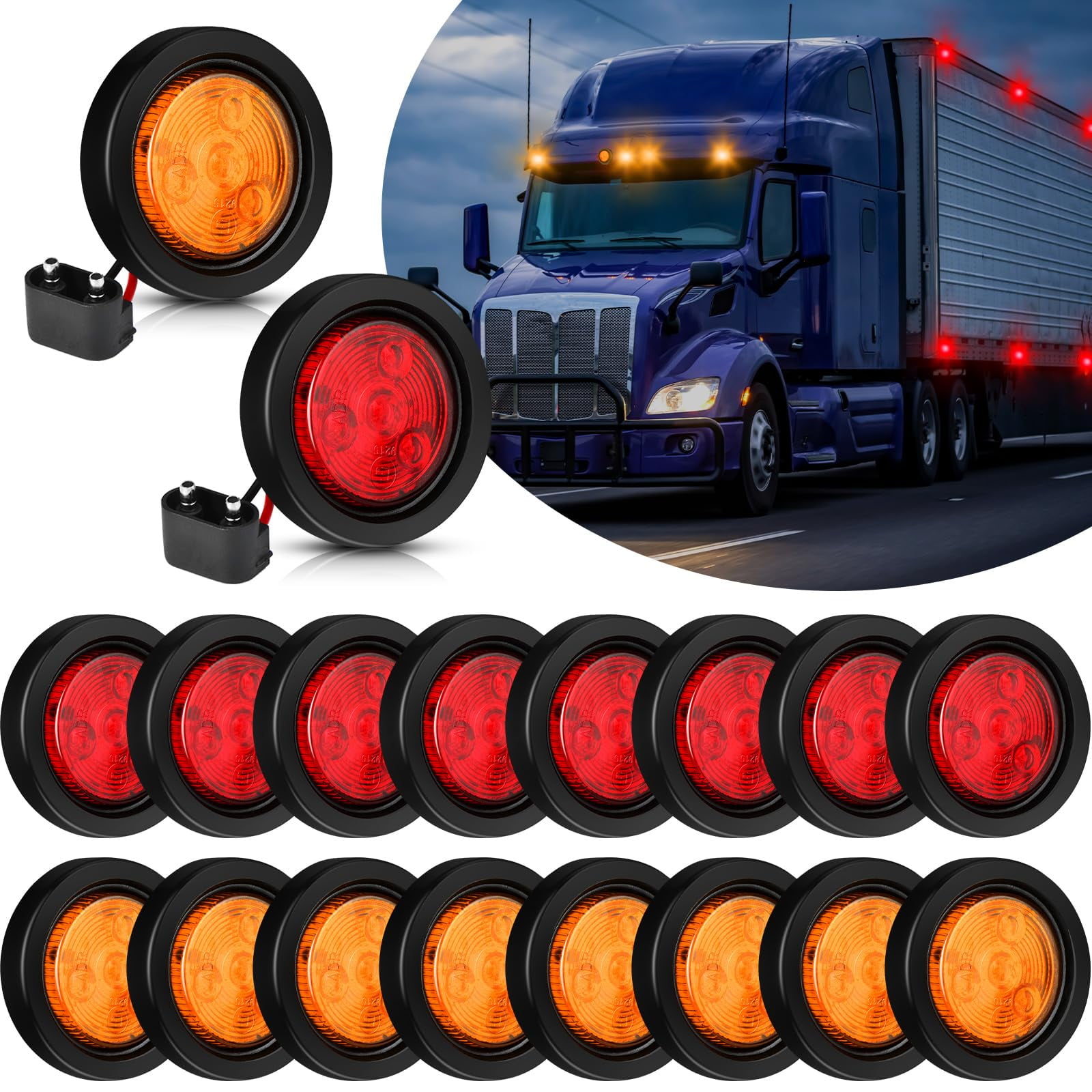 Woanger 16 Pcs 2'' IFF17 LED Trailer Marker Lights 12v Flash Mount ...