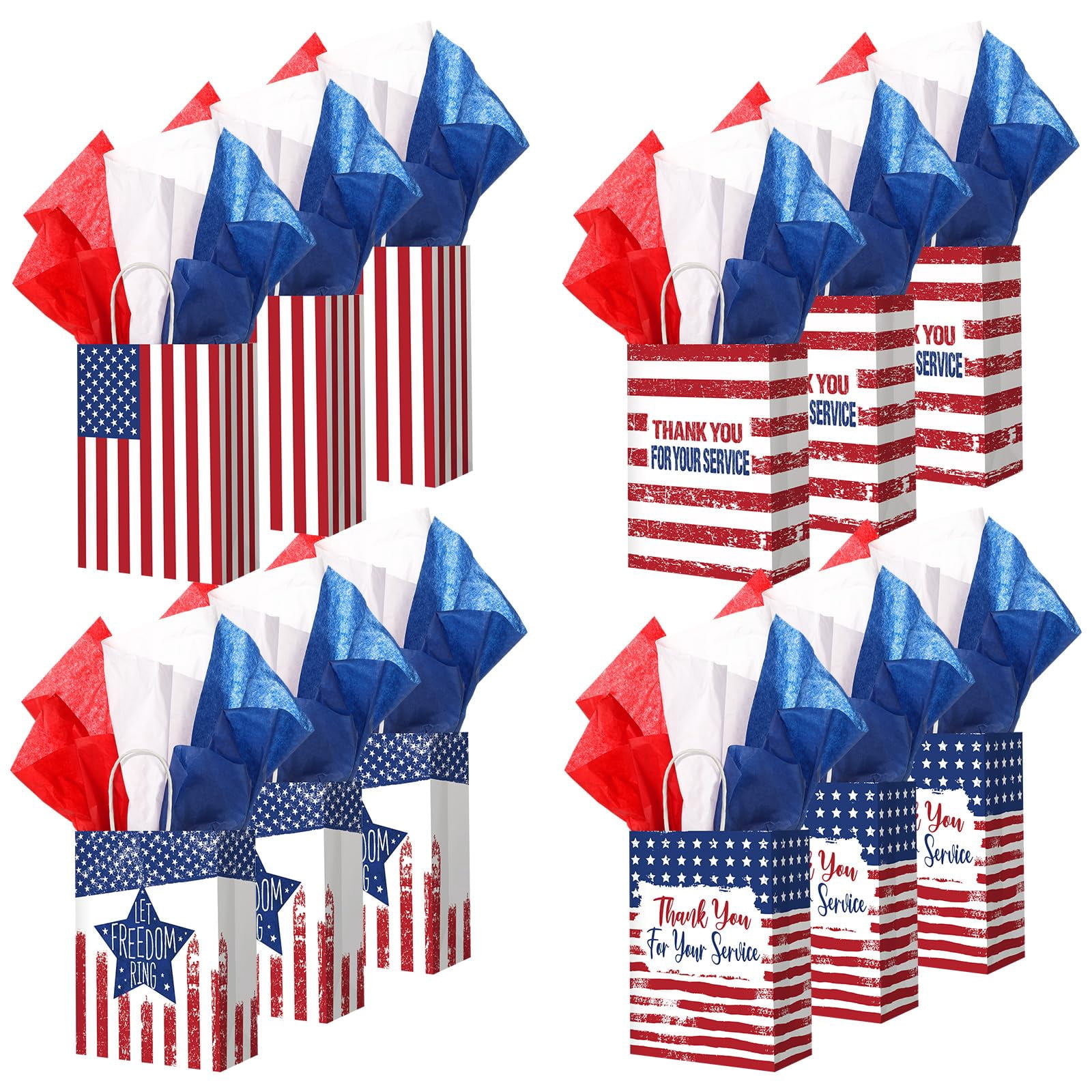 Woanger 24 Pieces Patriotic Thank You SMRGift Bags with 24 Tissue Paper ...