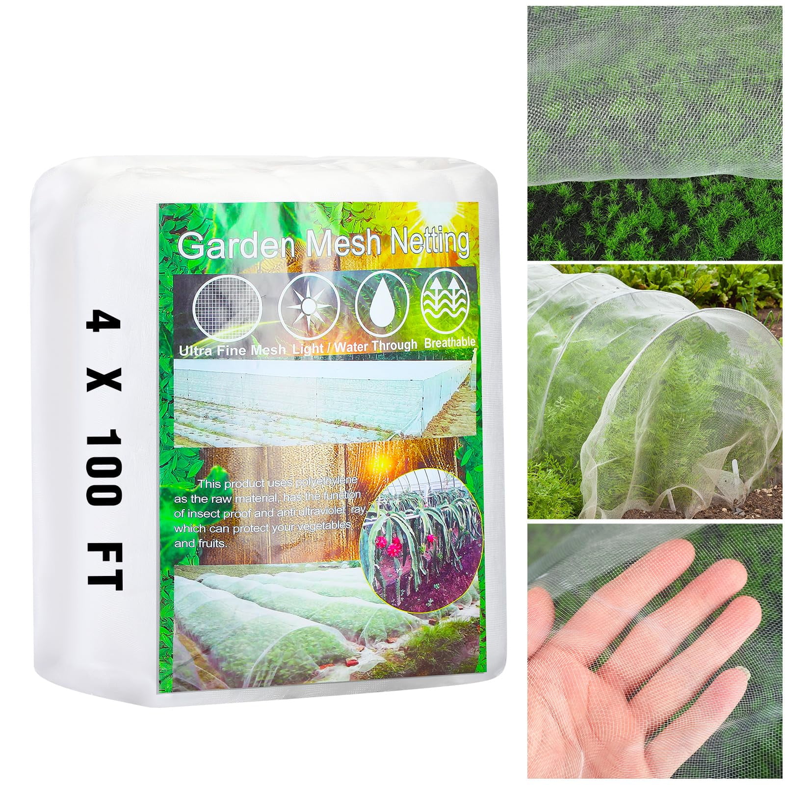 Woanger 4 x 100 ft Garden Mesh Netting Fine Plant Covers Garden Netting ...
