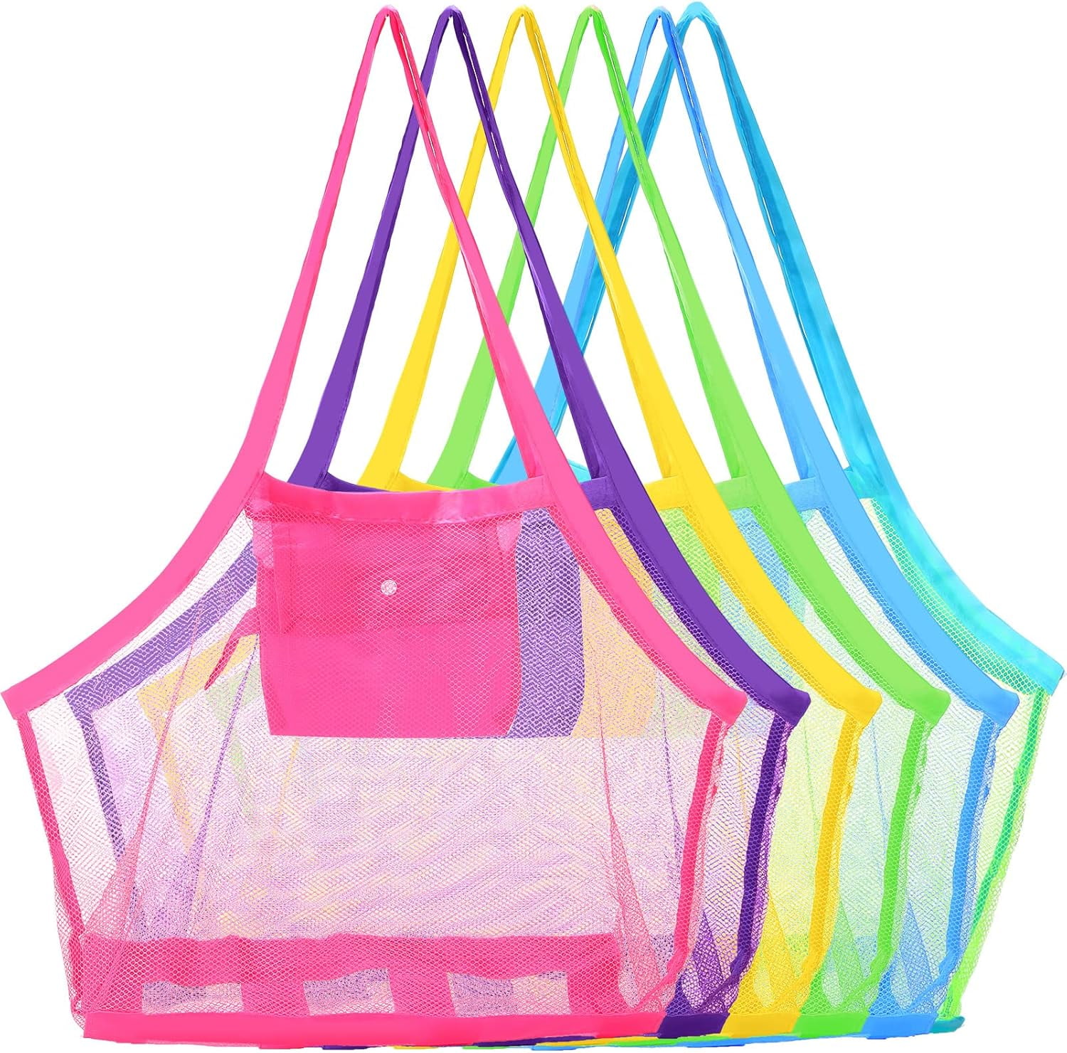 Woanger 6 Pcs Summer Mesh Beach Bag Extra Large Toy Gear Foldable Bags ...