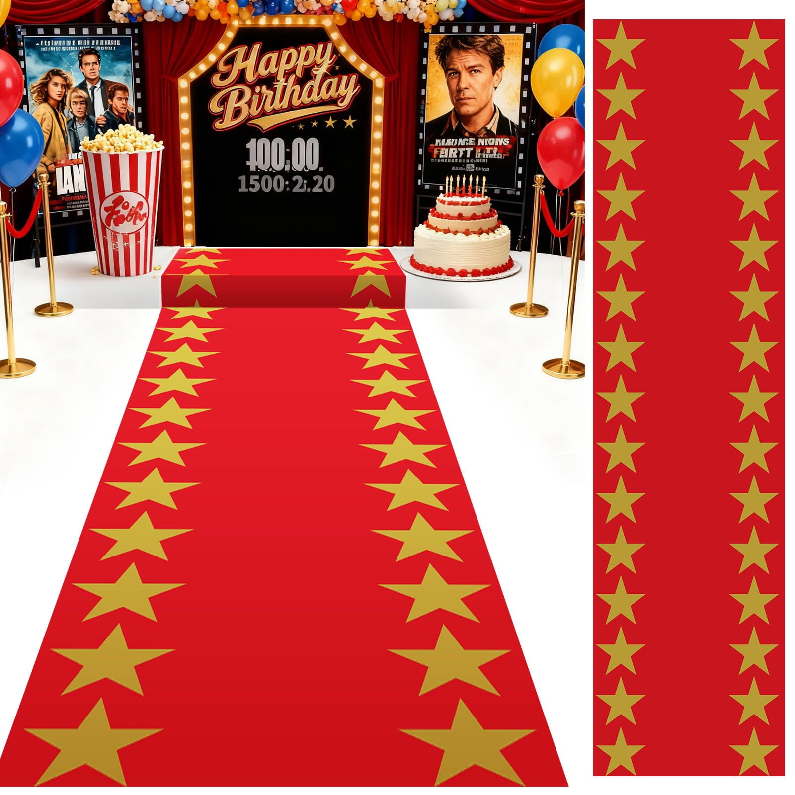 Woanger Plastic Movie Night Runner with Gold Star μm Thickness Runner ...