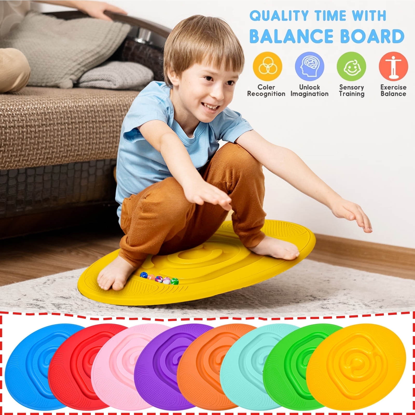 Wobble Balances Board, 14.2*18.1in Kids Rocker Board with 5 Balls, Kids ...