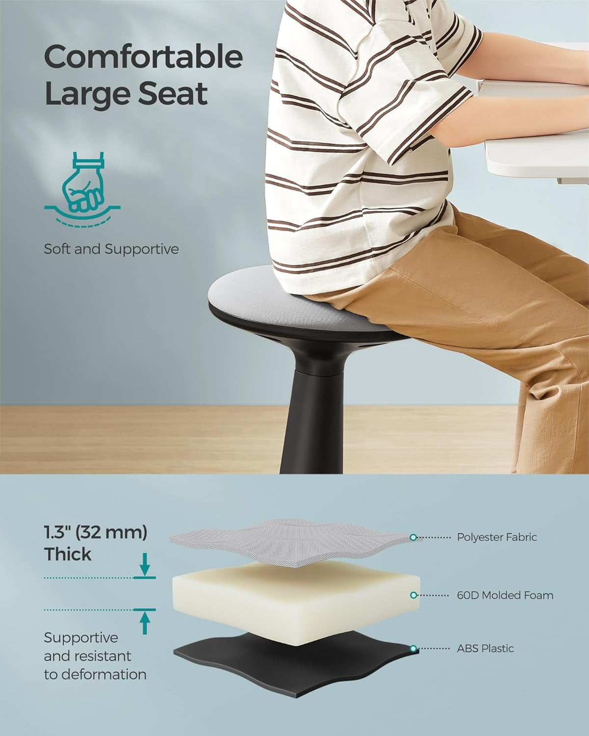 Wobble Chair, Wiggle Stool, Comfortable 60D Foam Seat, Breathable ...