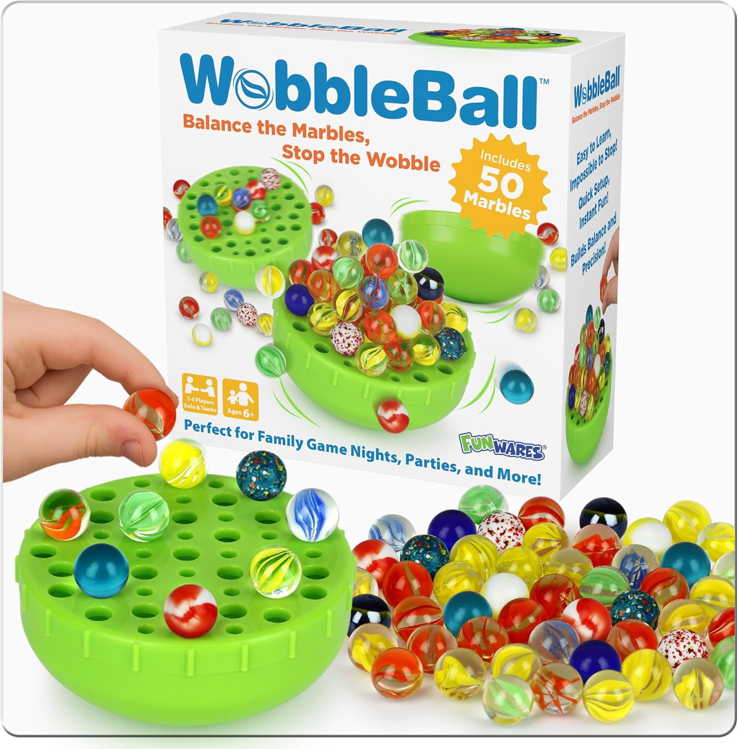 WobbleBall Marble Balancing Game – 50 Colorful Marbles Stored Inside ...