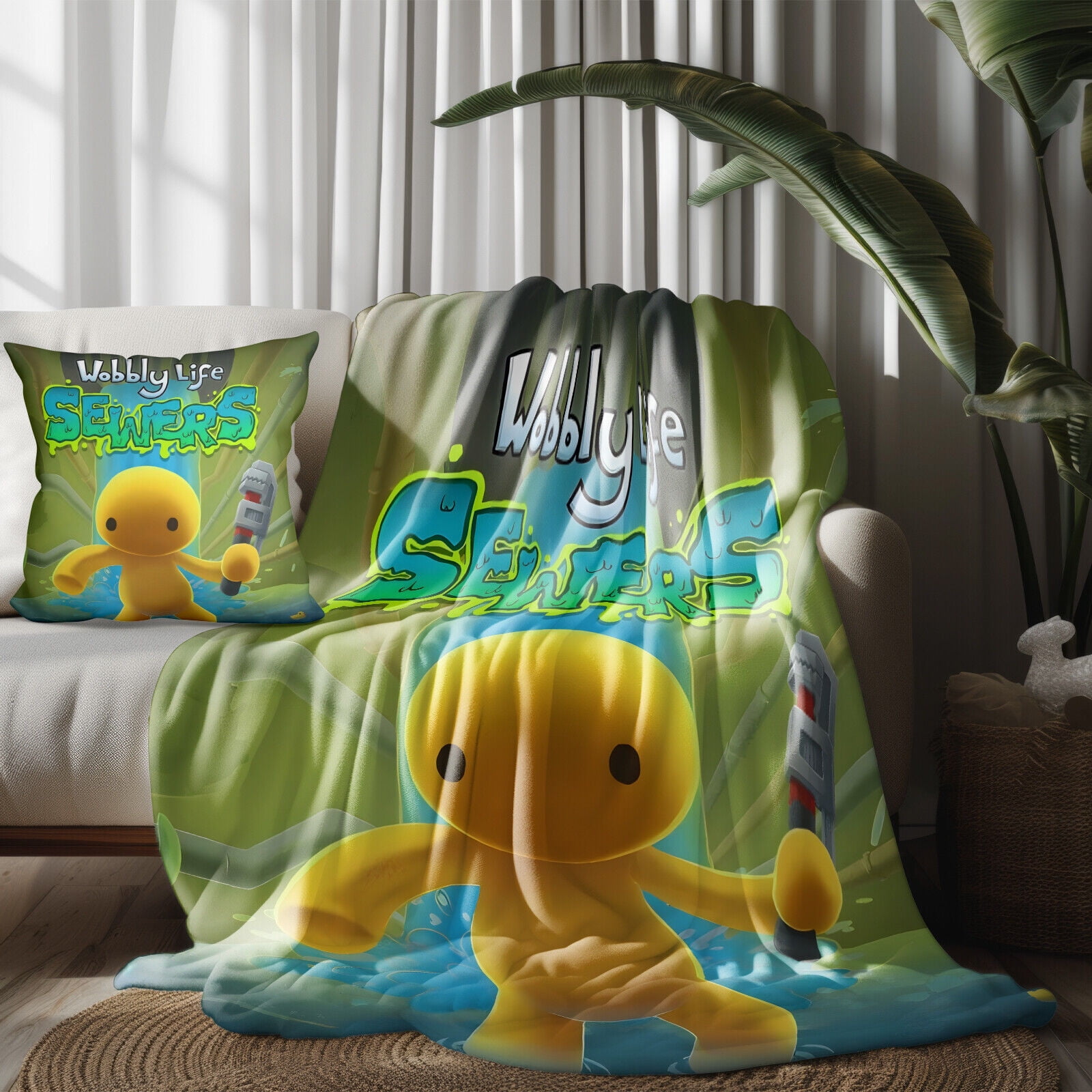 Wobbly Life Game Cartoon Throw Blanket and Pillowcase Set of 2, Bed ...