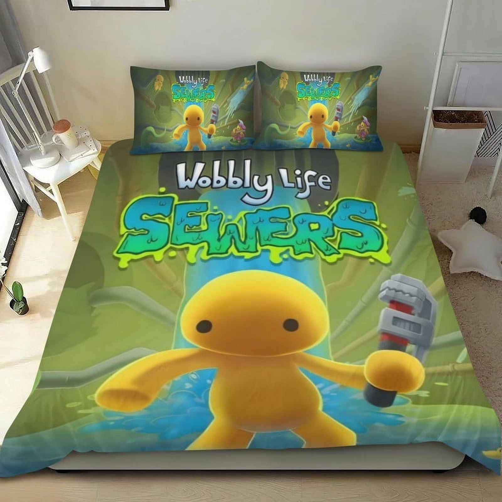 Wobbly Life Game Comforter Set Cartoon 3 Piece Bedding Set Cute Duvet ...