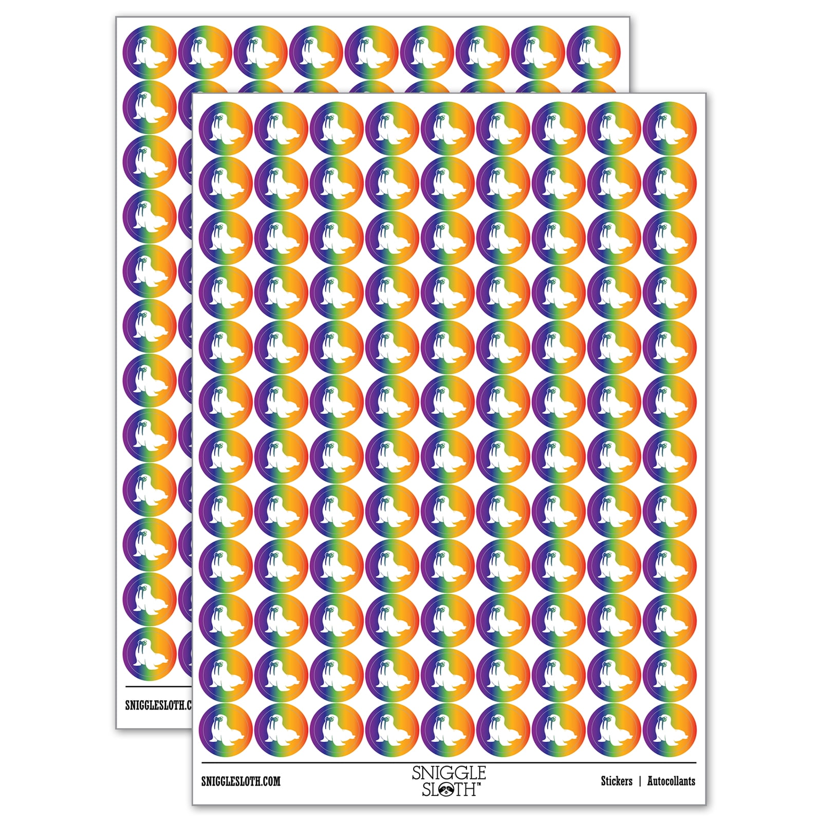 Wobbly Walrus 200+ Round Stickers - Rainbow - Matte Finish - 0.50" Size ...