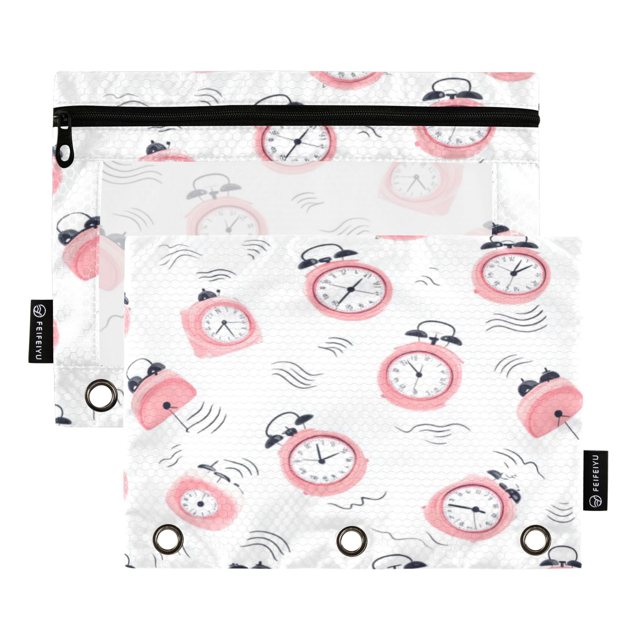 Wobogo A Pattern Of Pink Alarm Clocks Pencil Pouch with 3 Ring Binder ...