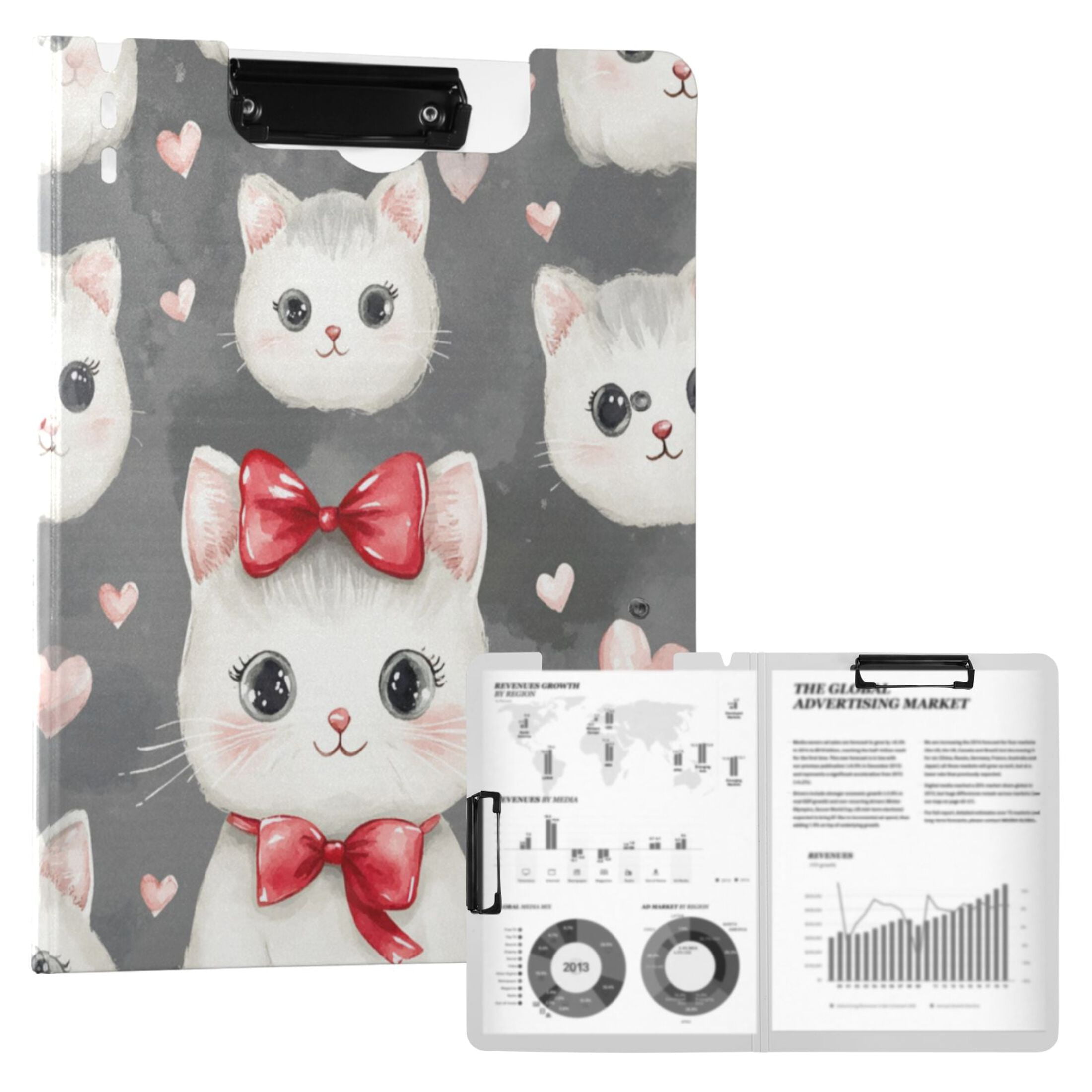 Wobogo Adorable White Cats Pattern A4 Foldable Clipboard with ...