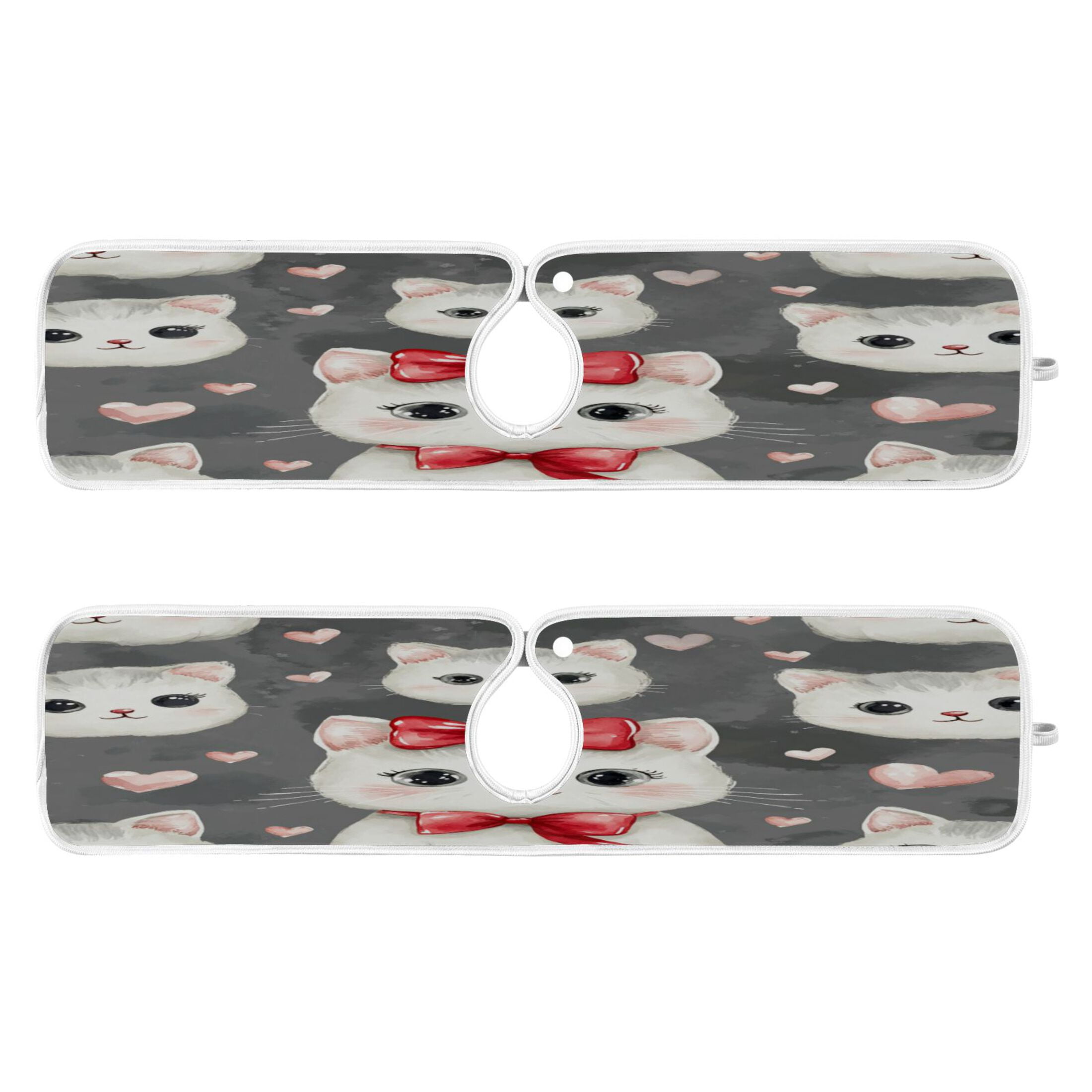 Wobogo Adorable White Cats Pattern Faucet Drying Mat Set of 2 Sponge ...