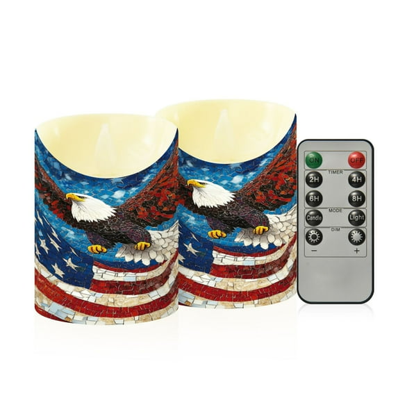 Wobogo American Flag Bald Eagle Flameless Candles with Remote Battery ...