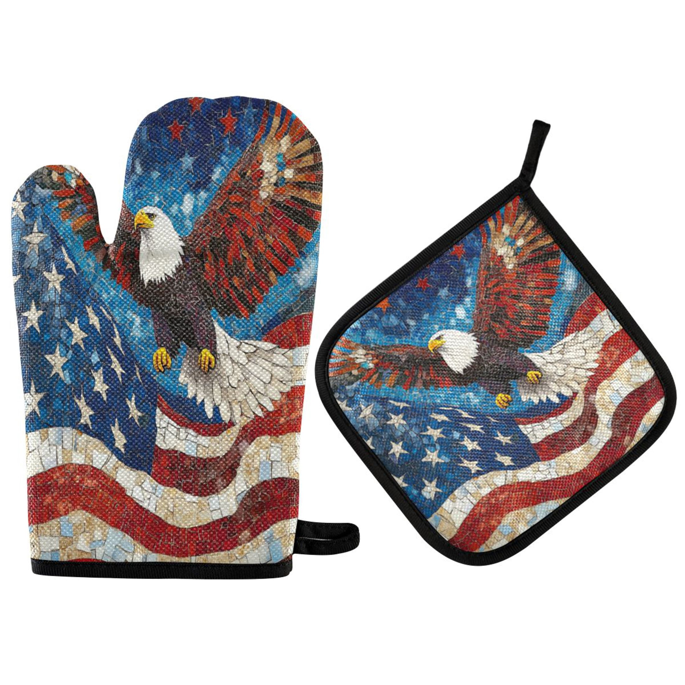 Wobogo American Flag Bald Eagle Oven Mitts and Pot Holders 2pcs Set ...