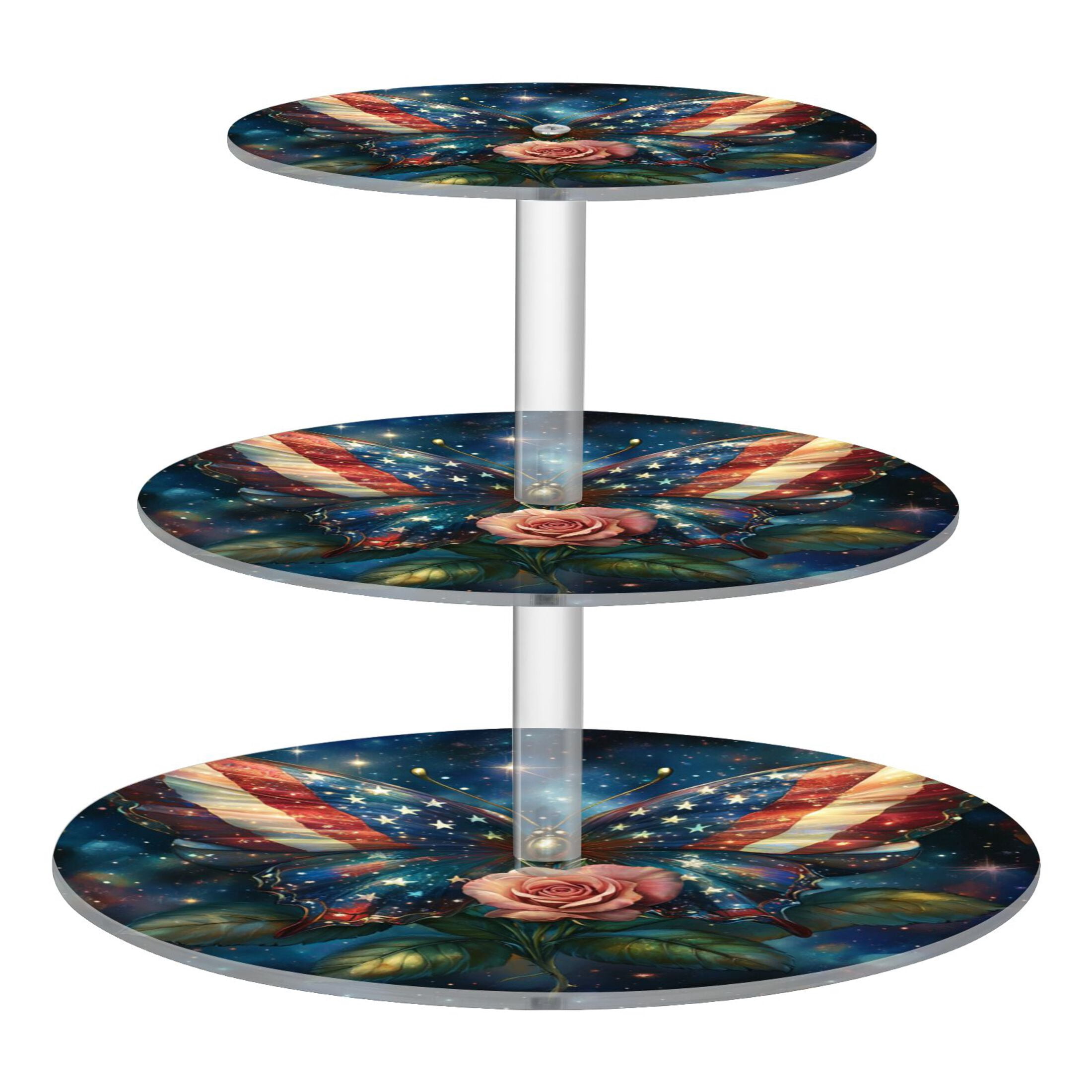 Wobogo American Flag Butterfly 3 Tier Acrylic Cake Stand with Clear ...