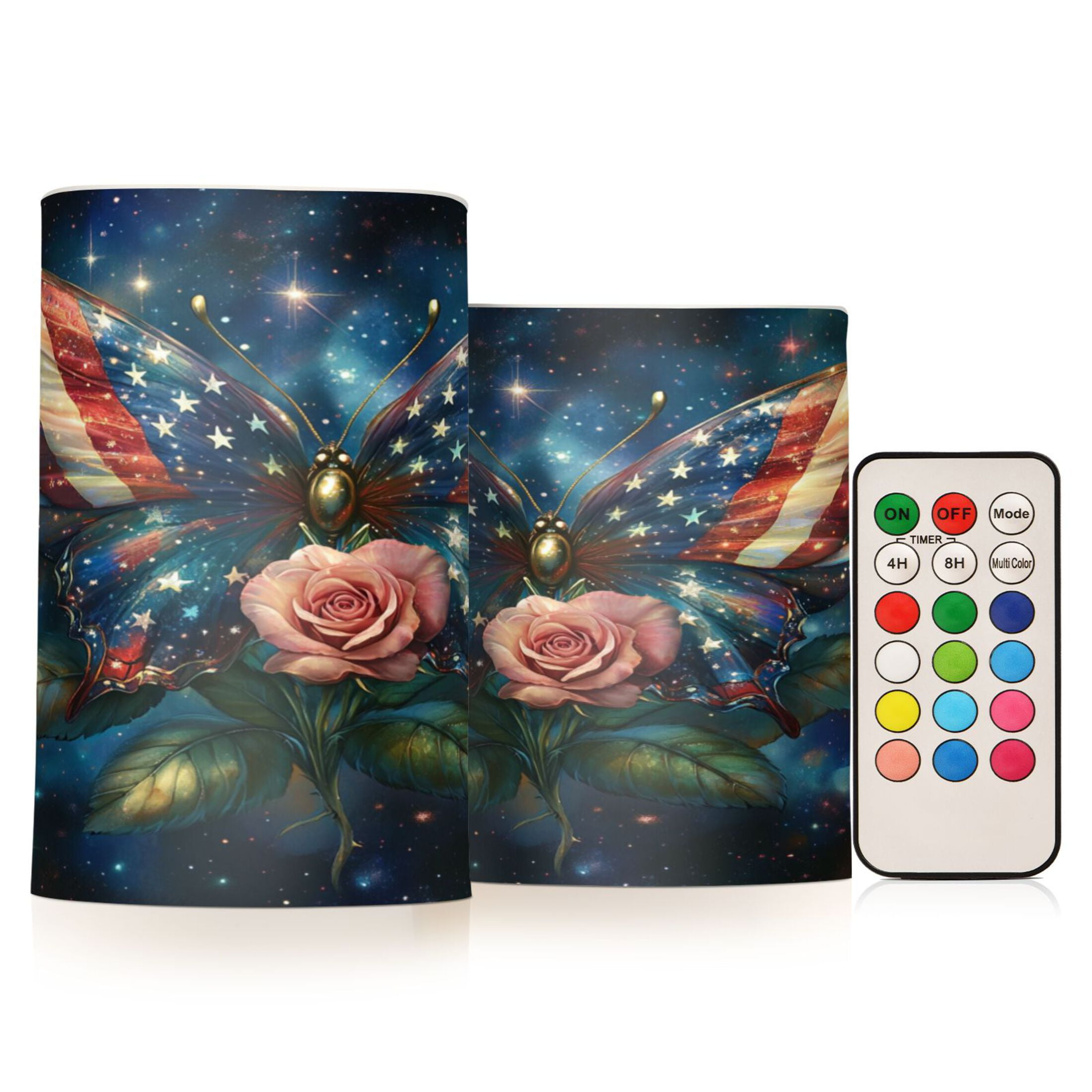 Wobogo American Flag Butterfly Combo Flameless Flickering Candle Light ...