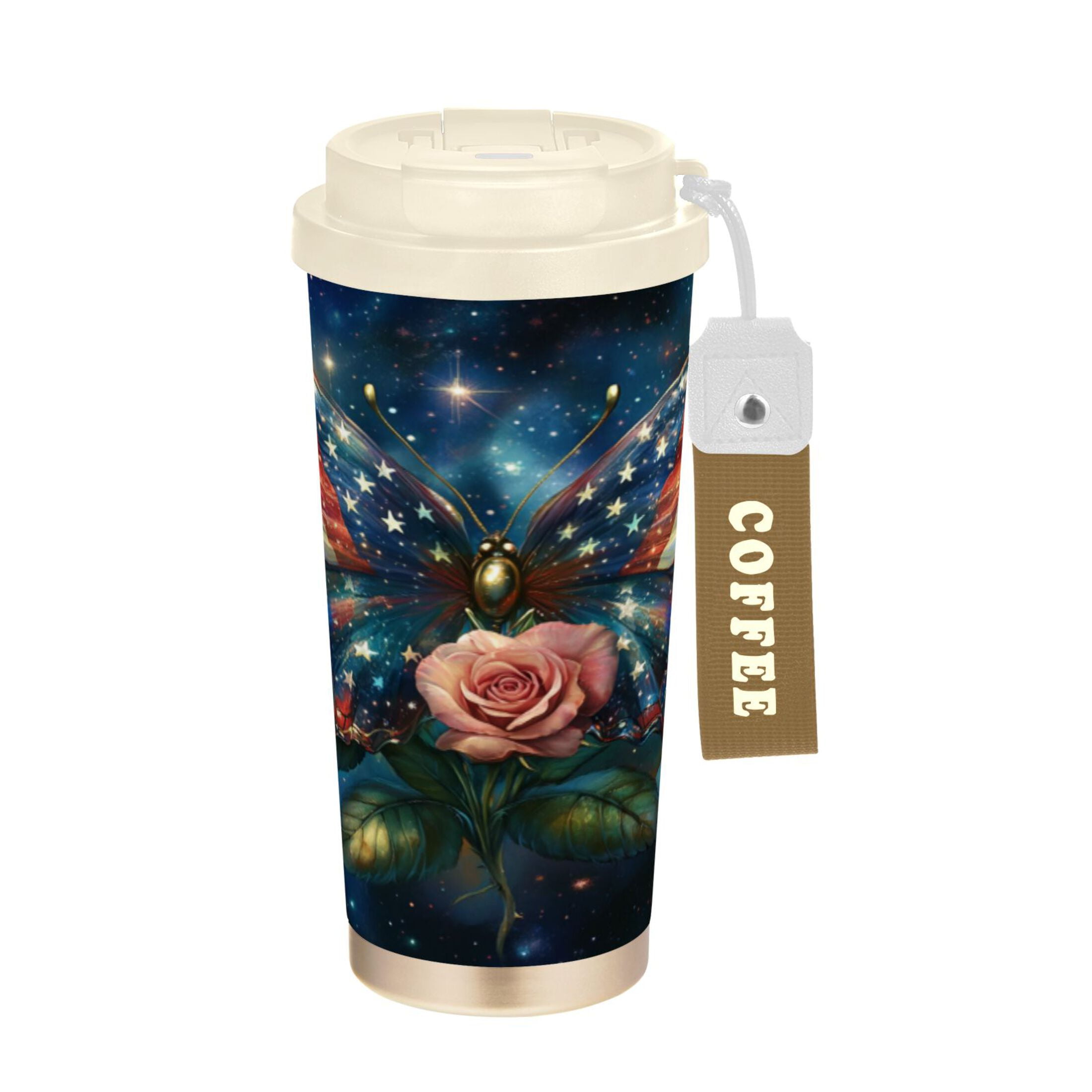 Wobogo American Flag Butterfly Double Drinking Coffee Cup Insulated Mug ...