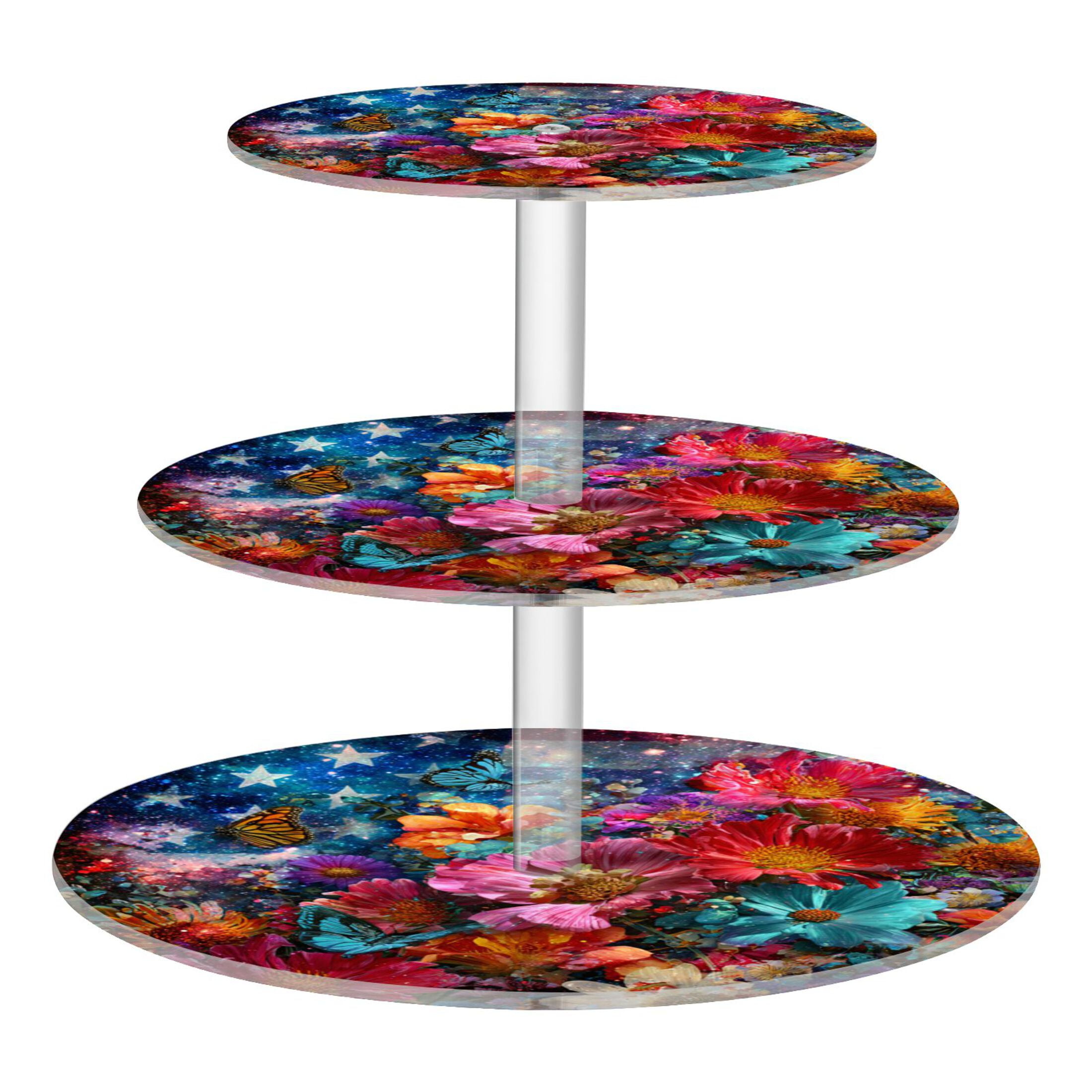 Wobogo American Flag Flower 3 Tier Acrylic Cake Stand with Clear Round ...