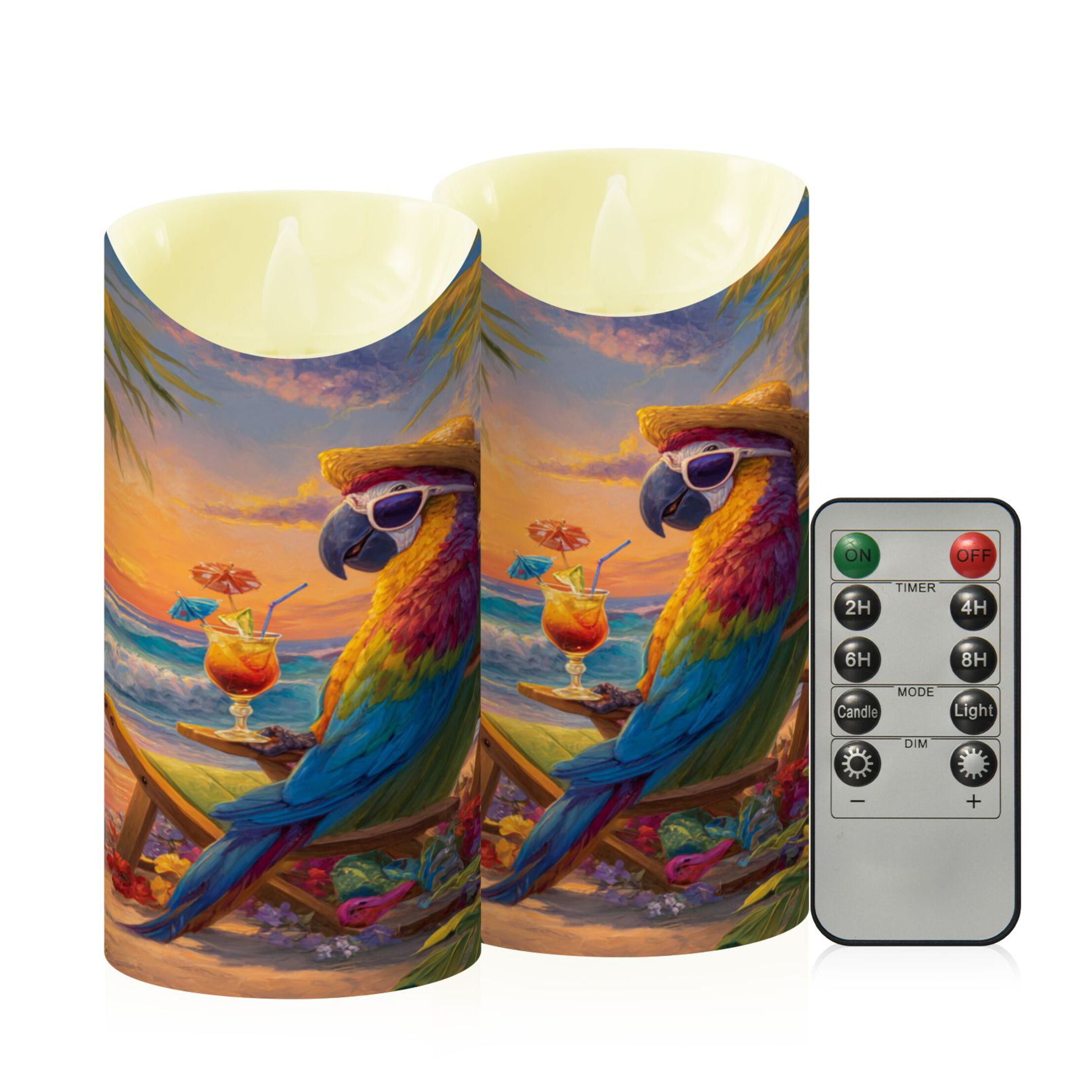 Wobogo Beach Parrot Flameless Candles with Remote Battery Operated ...