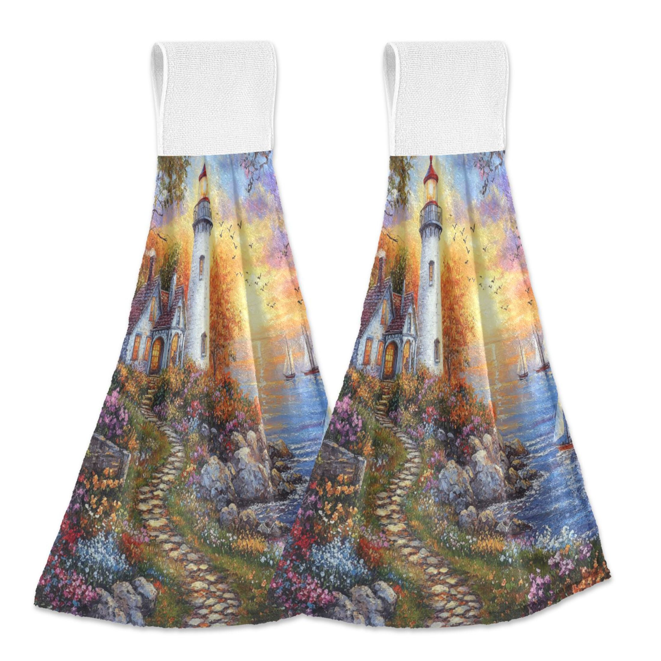 Wobogo Beautiful Lighthouse Hand Towel Set of 2 Absorbent for Kitchen ...