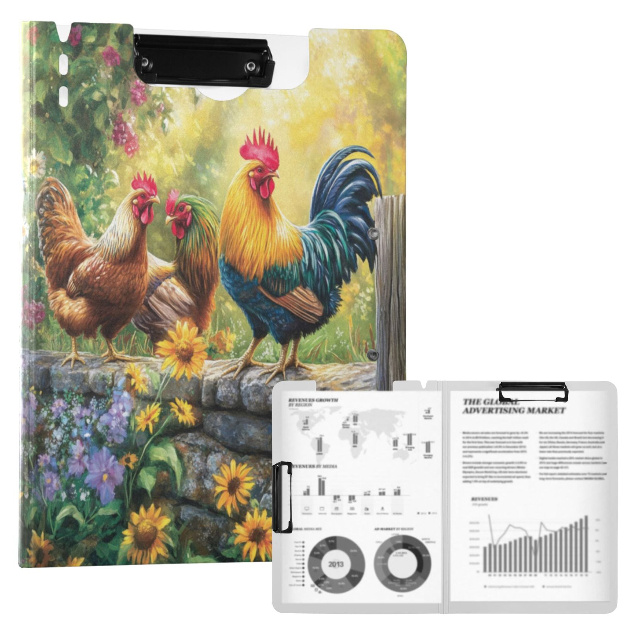 Wobogo Beautiful Rooster A4 Foldable Clipboard with Horizontal and ...