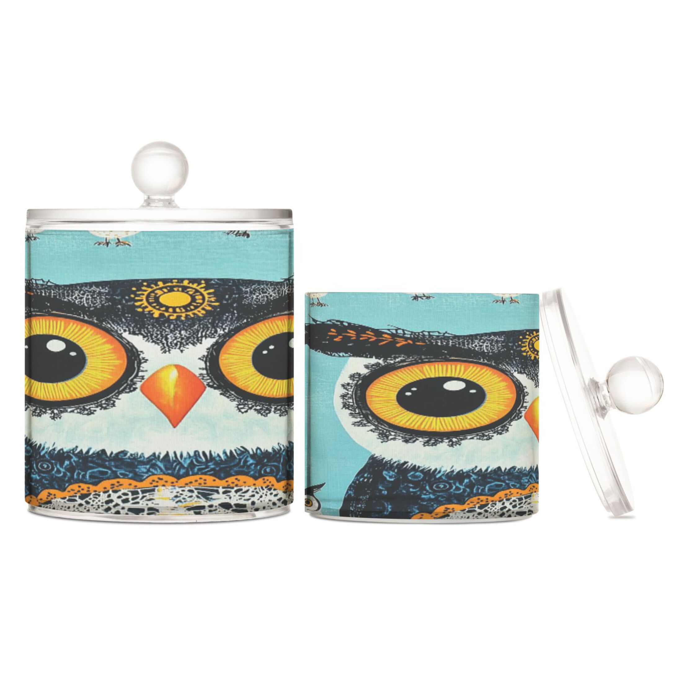 Wobogo Big Head Owl Clear Plastic Jar Large and Medium Combo Set Cotton ...