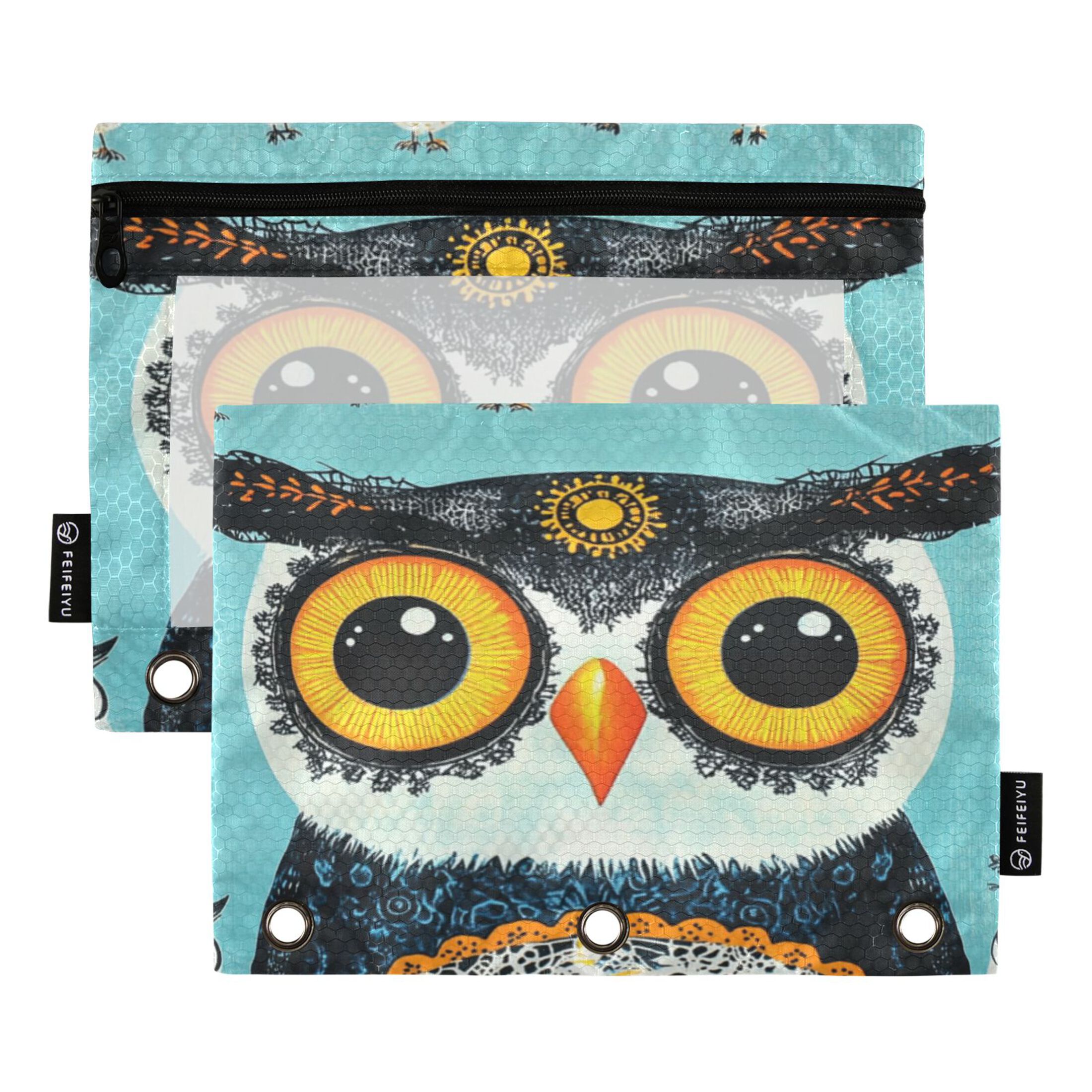 Wobogo Big Head Owl Pencil Pouch with 3 Ring Binder Holes Set of 2 for ...
