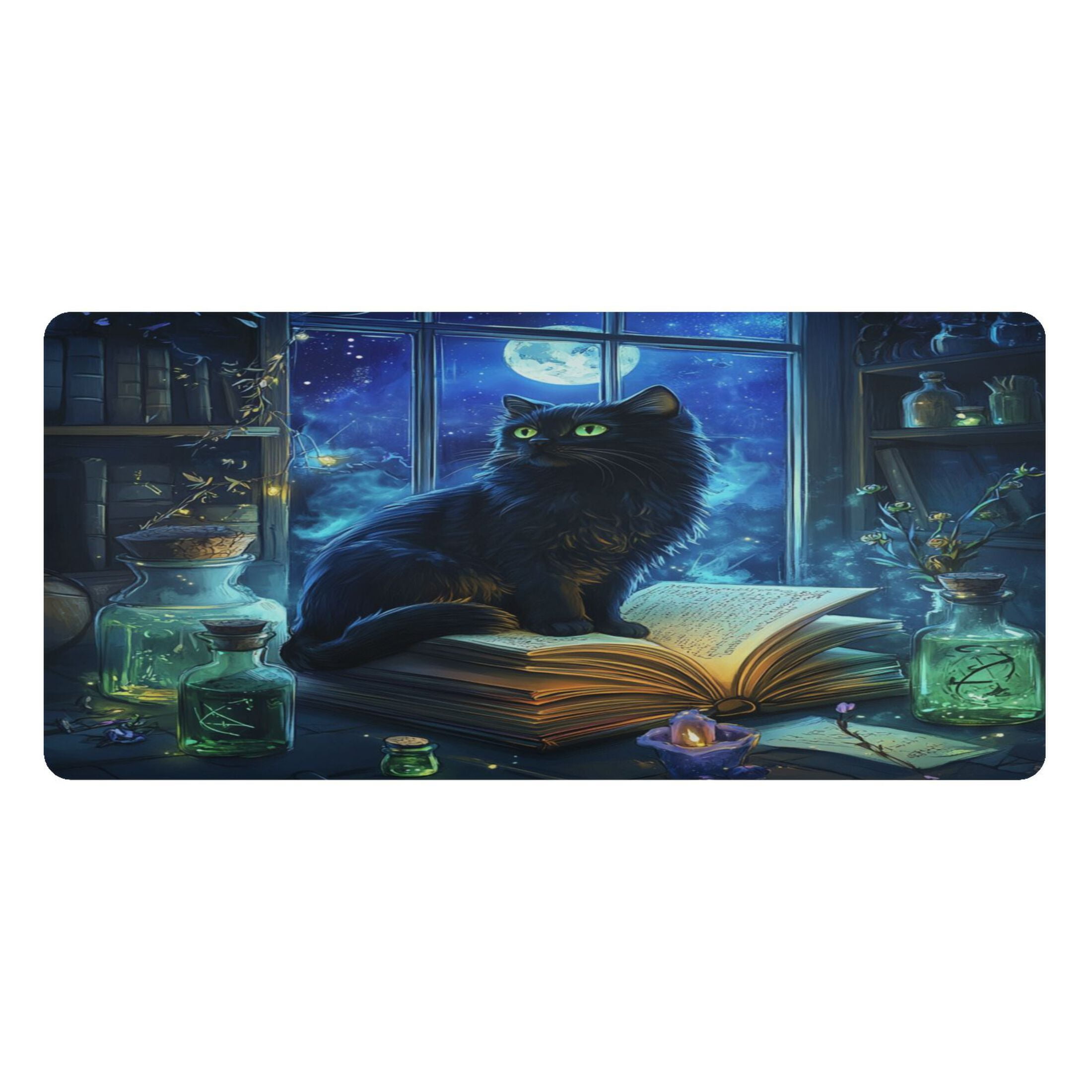 Wobogo Black Cat Green Pupil Gaming Mouse Pad Non-slip Leather Desk Mat ...