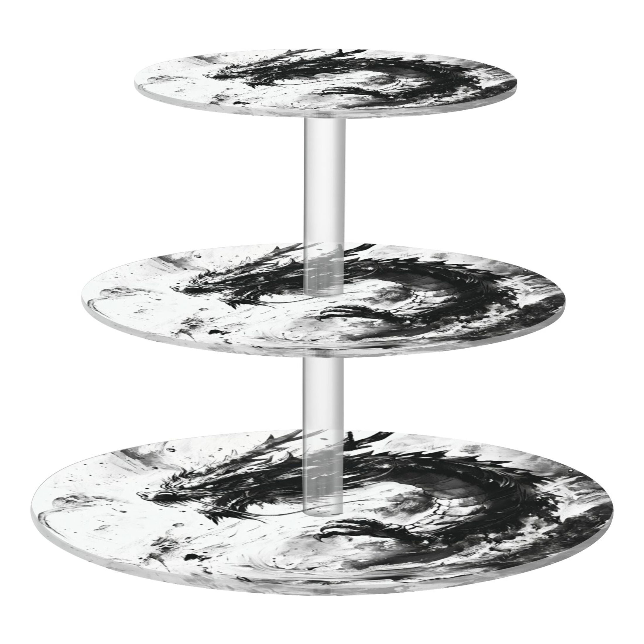 Wobogo Black Dragon 3 Tier Acrylic Cake Stand with Clear Round Hold for ...