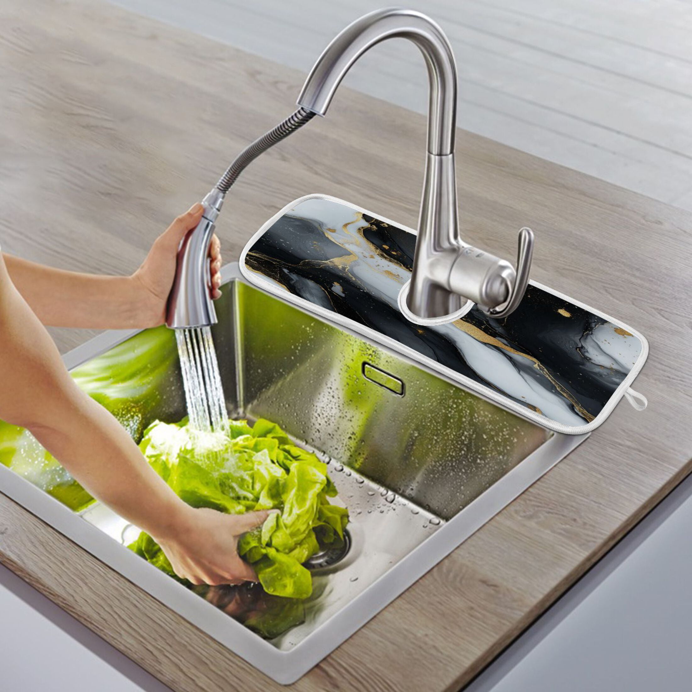 Wobogo Black Gilt Marble Faucet Drying Mat Set of 2 Sponge Material ...