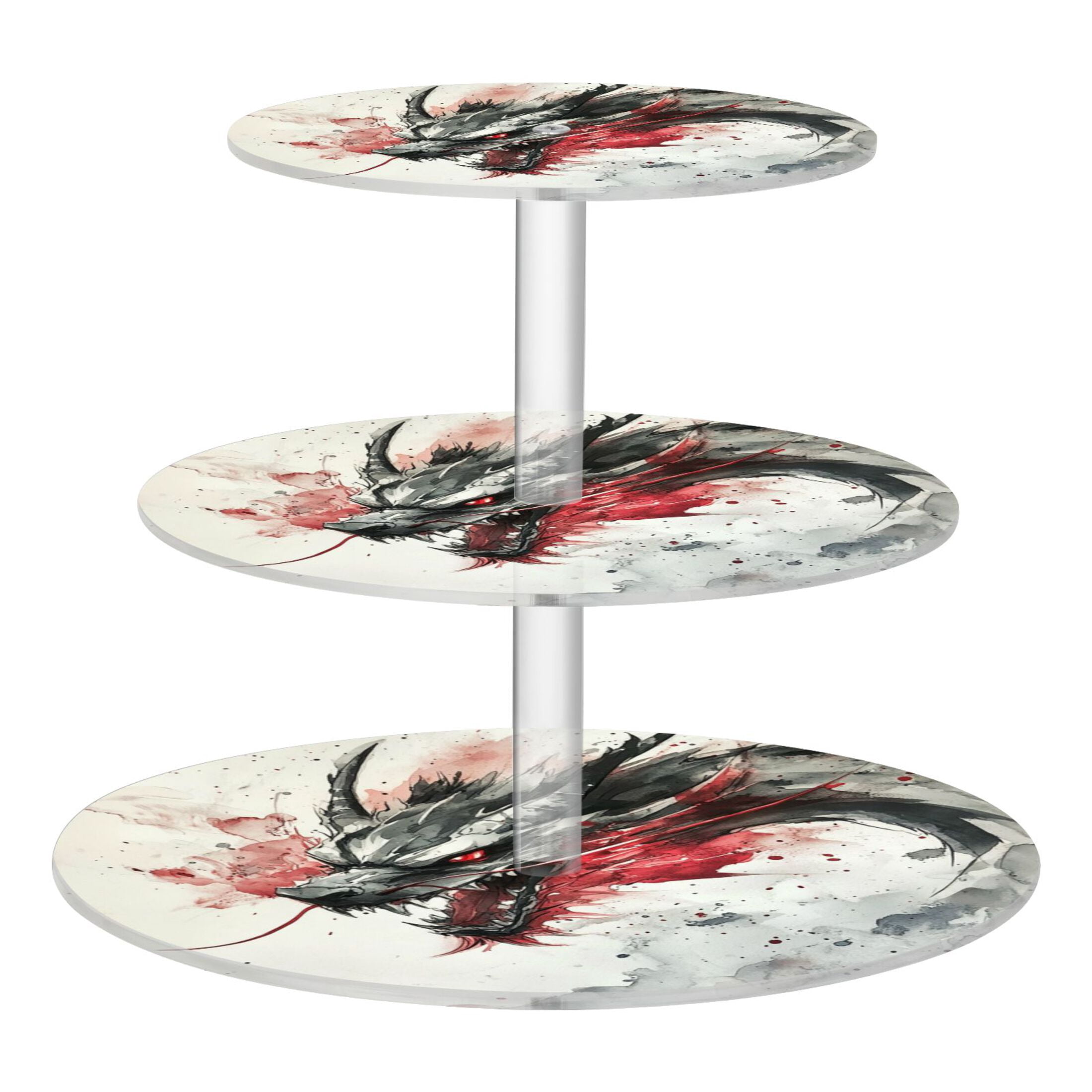 Wobogo Black and Red Dragon 3 Tier Acrylic Cake Stand with Clear Round ...