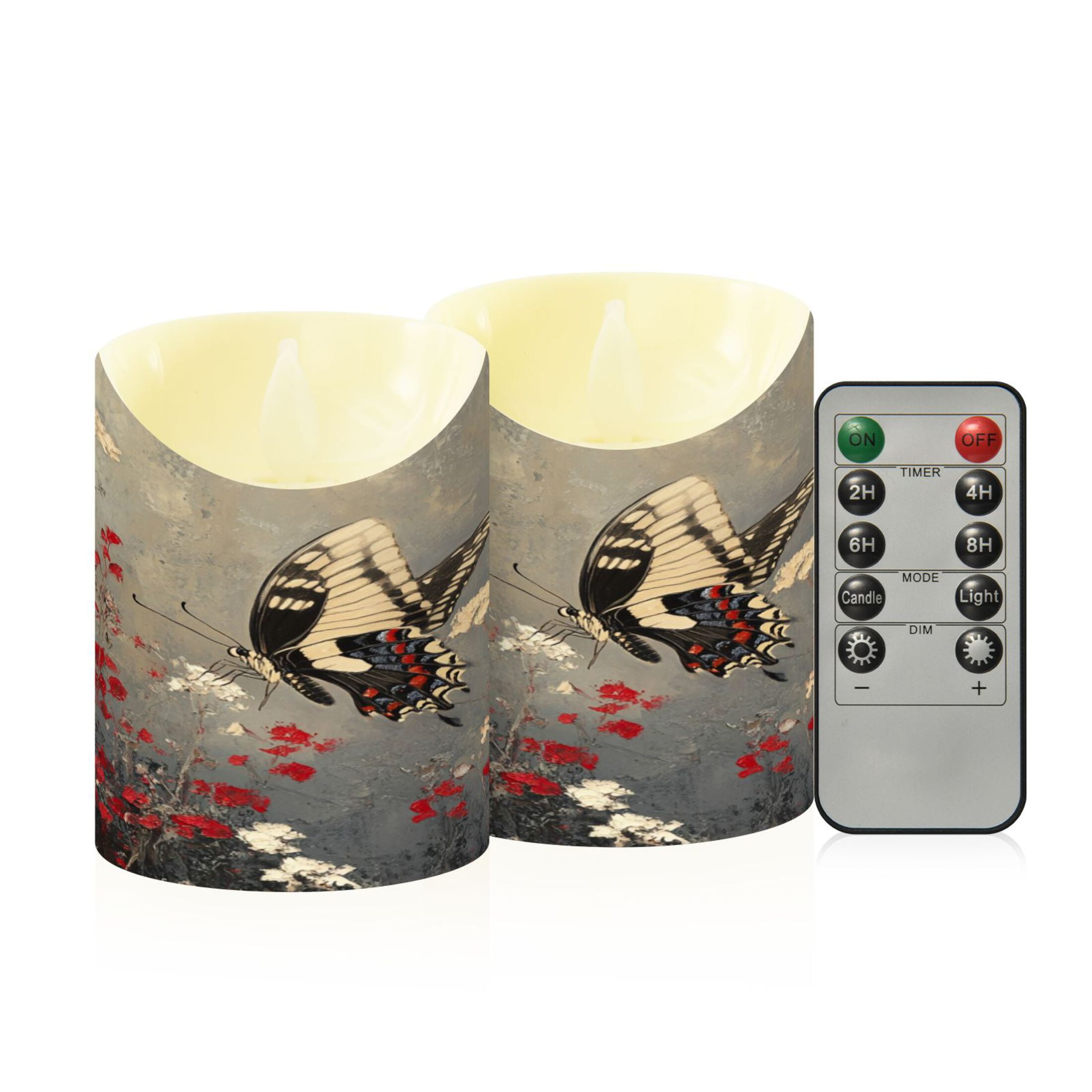 Wobogo Black and White Butterfly Flameless Candles with Remote Battery ...
