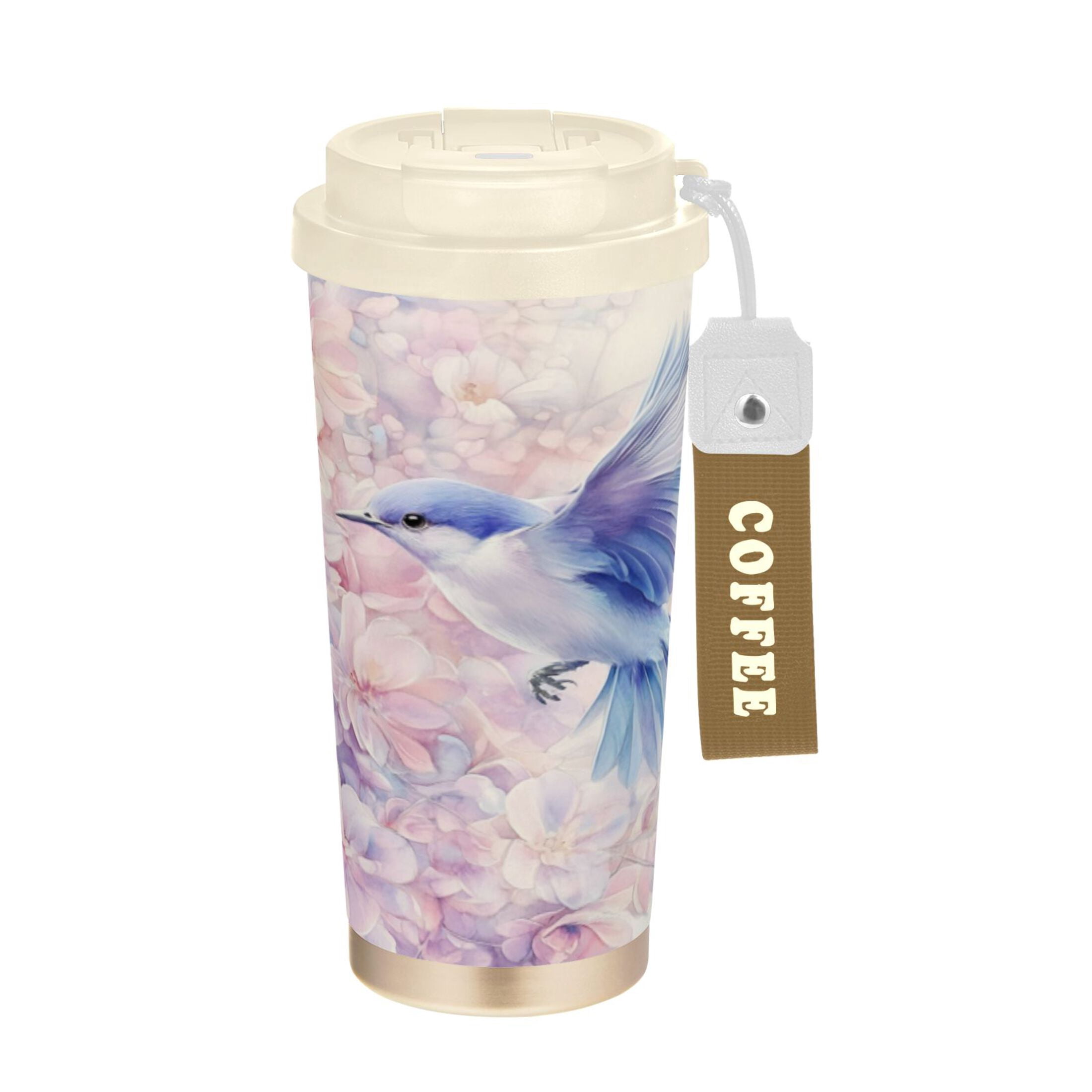Wobogo Blue Birds Pink Flowers Double Drinking Coffee Cup Insulated Mug ...