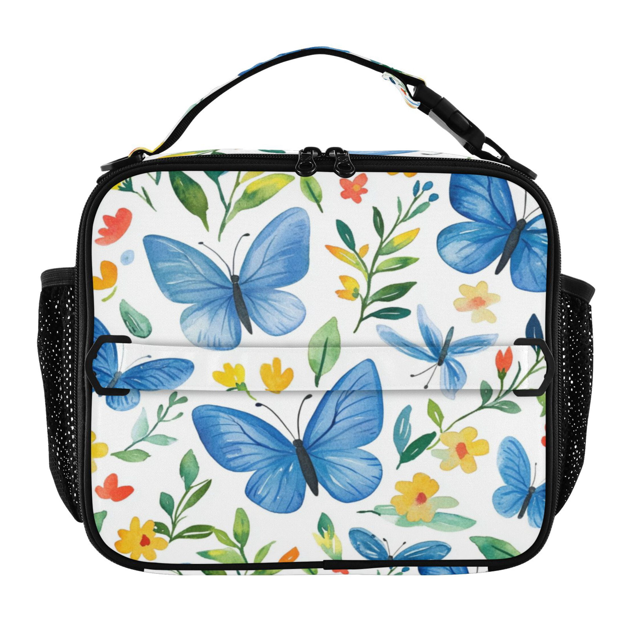 Wobogo Blue Butterfly Lunch Bag Insulated Portable Cooler Tote Bag for ...