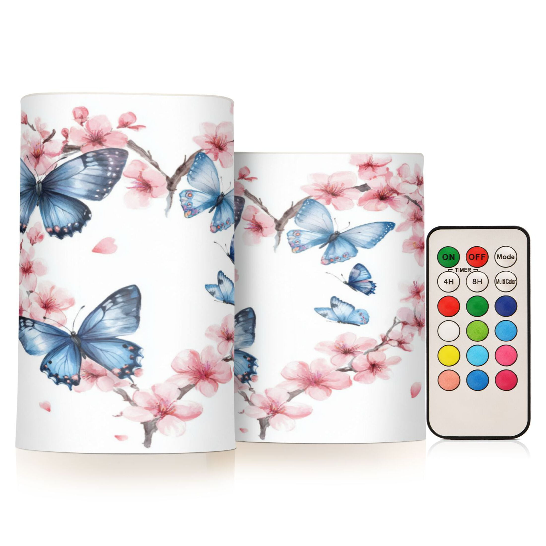 Wobogo Blue Butterfly Pink Floral Combo Flameless Flickering Candle ...