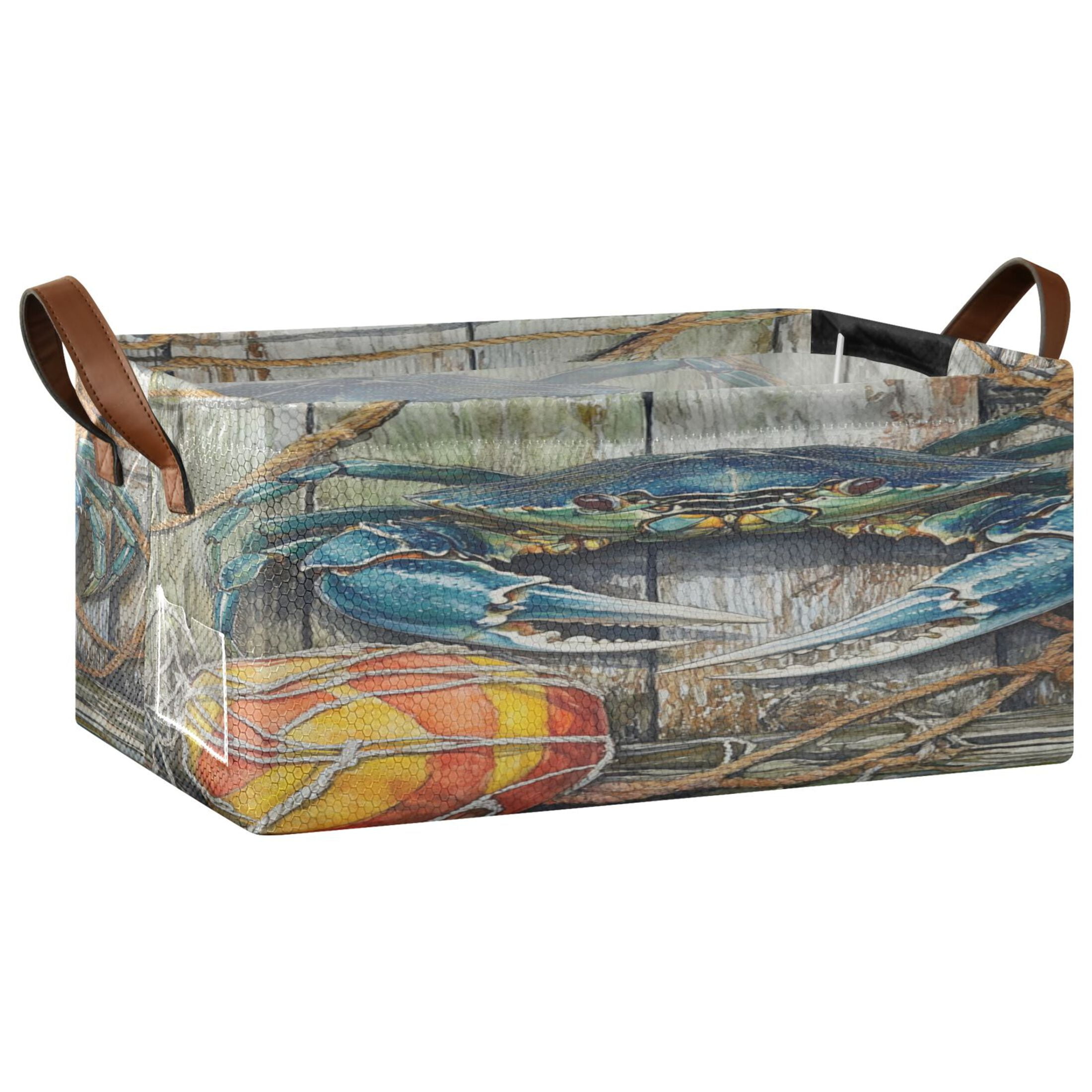 Wobogo Blue Crab Storage Basket Soccer Plaid Fabric Oversized ...