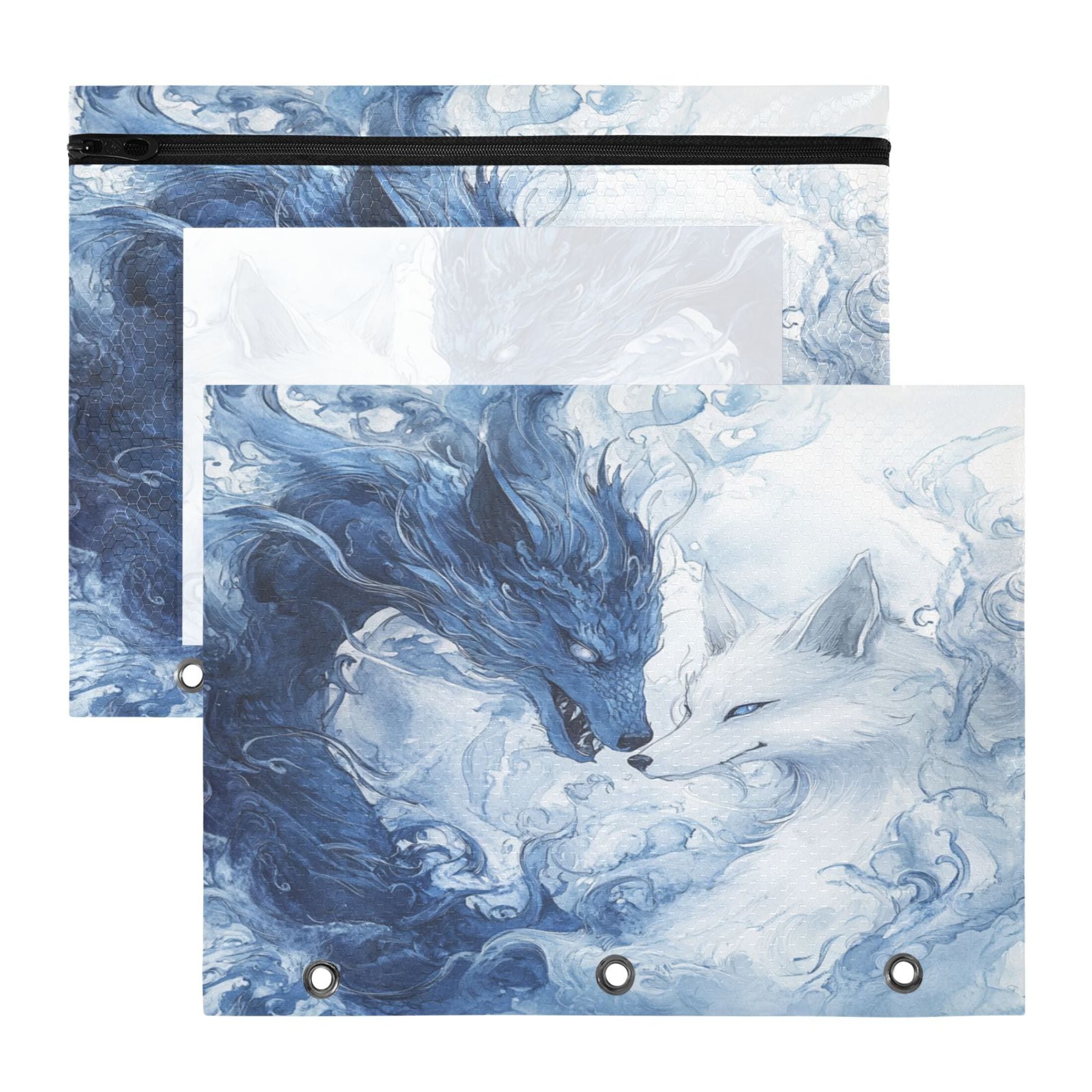 Wobogo Blue Dragon and Fox A4 Size Clear Polyester File Pocket Set of 2 ...