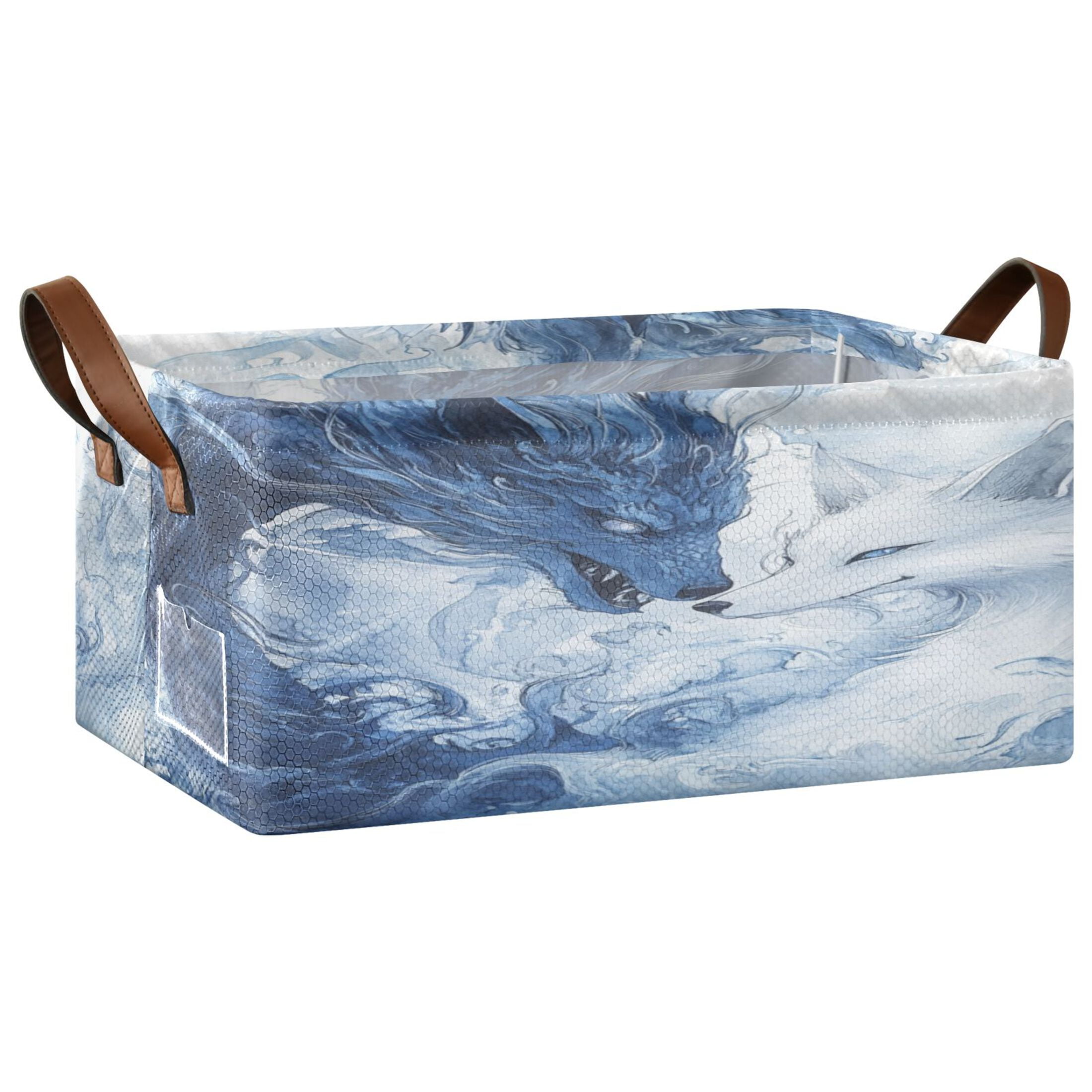 Wobogo Blue Dragon and Fox Storage Basket Soccer Plaid Fabric Oversized ...