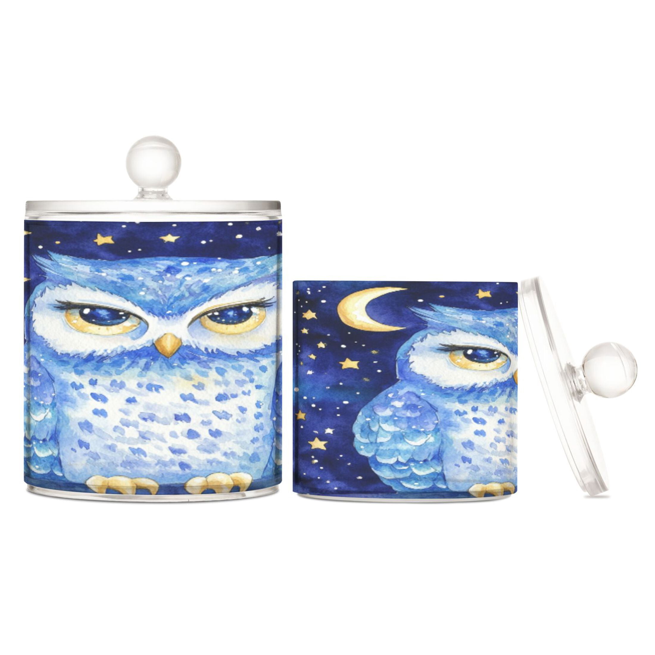 Wobogo Blue Starry Owl Clear Plastic Jar Large and Medium Combo Set ...