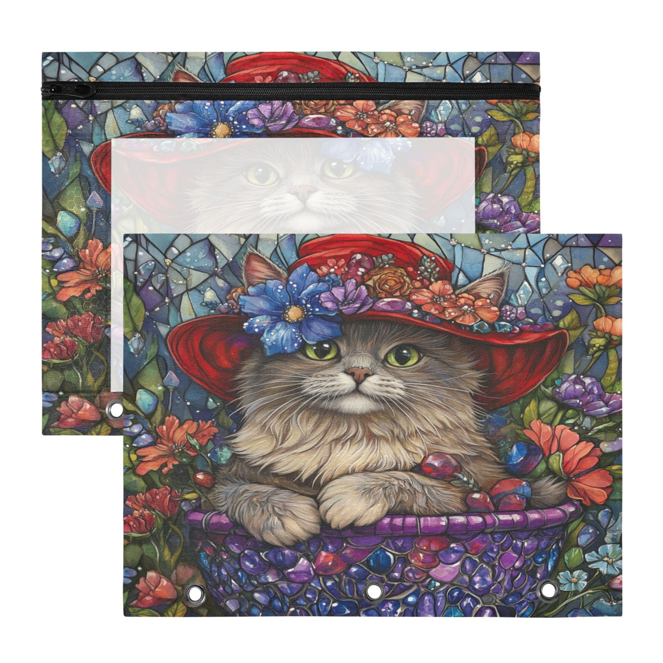 Wobogo Bonneted Kitty A4 Size Clear Polyester File Pocket Set of 2 ...