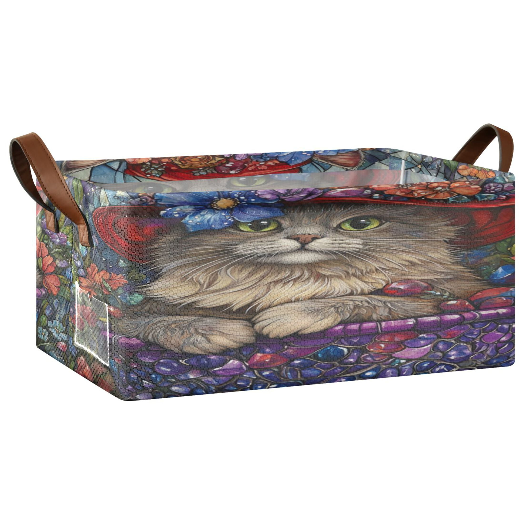 Wobogo Bonneted Kitty Storage Basket Soccer Plaid Fabric Oversized ...