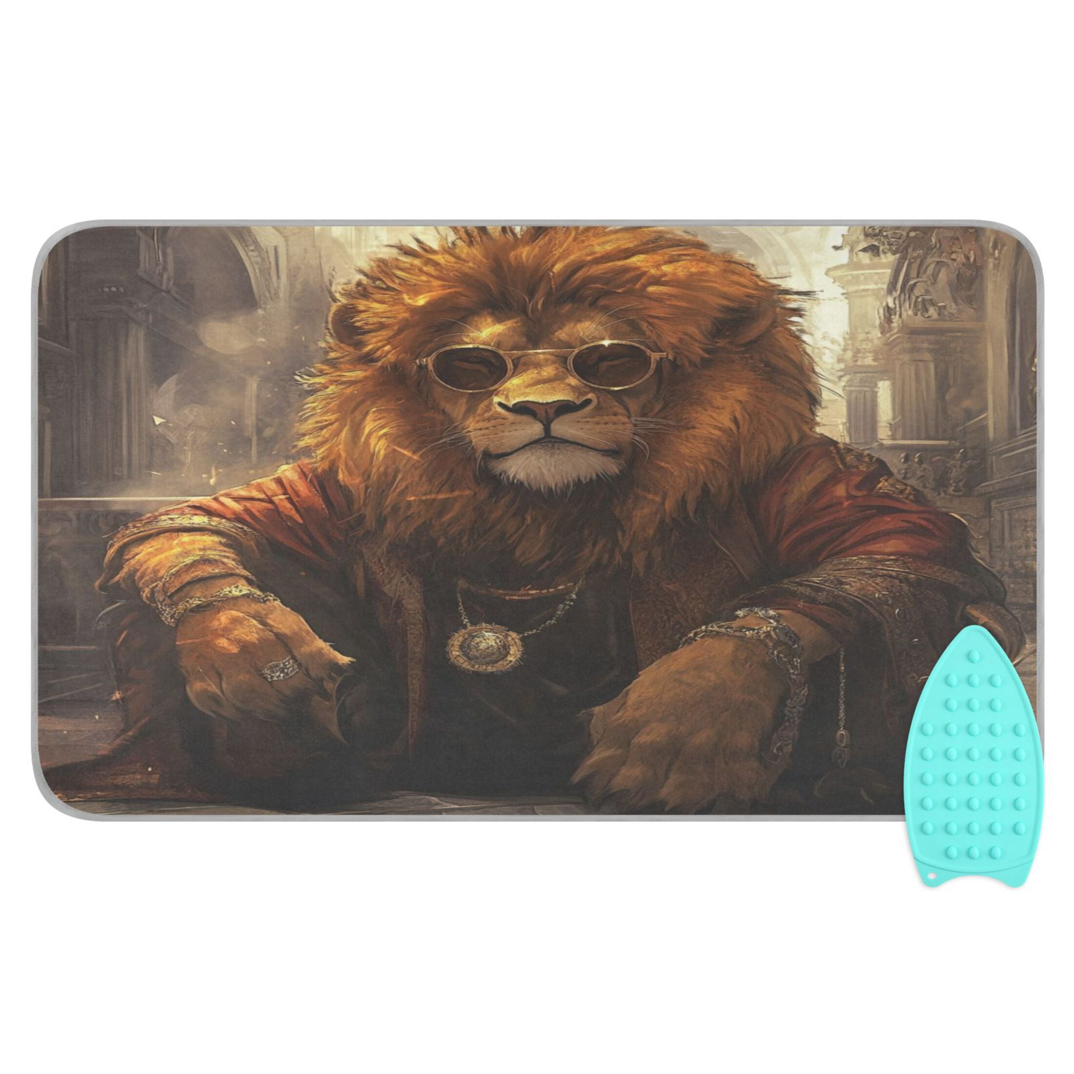Wobogo Bossy Lion Illustration Ironing Mat Blanket Quilted Washer Dryer ...