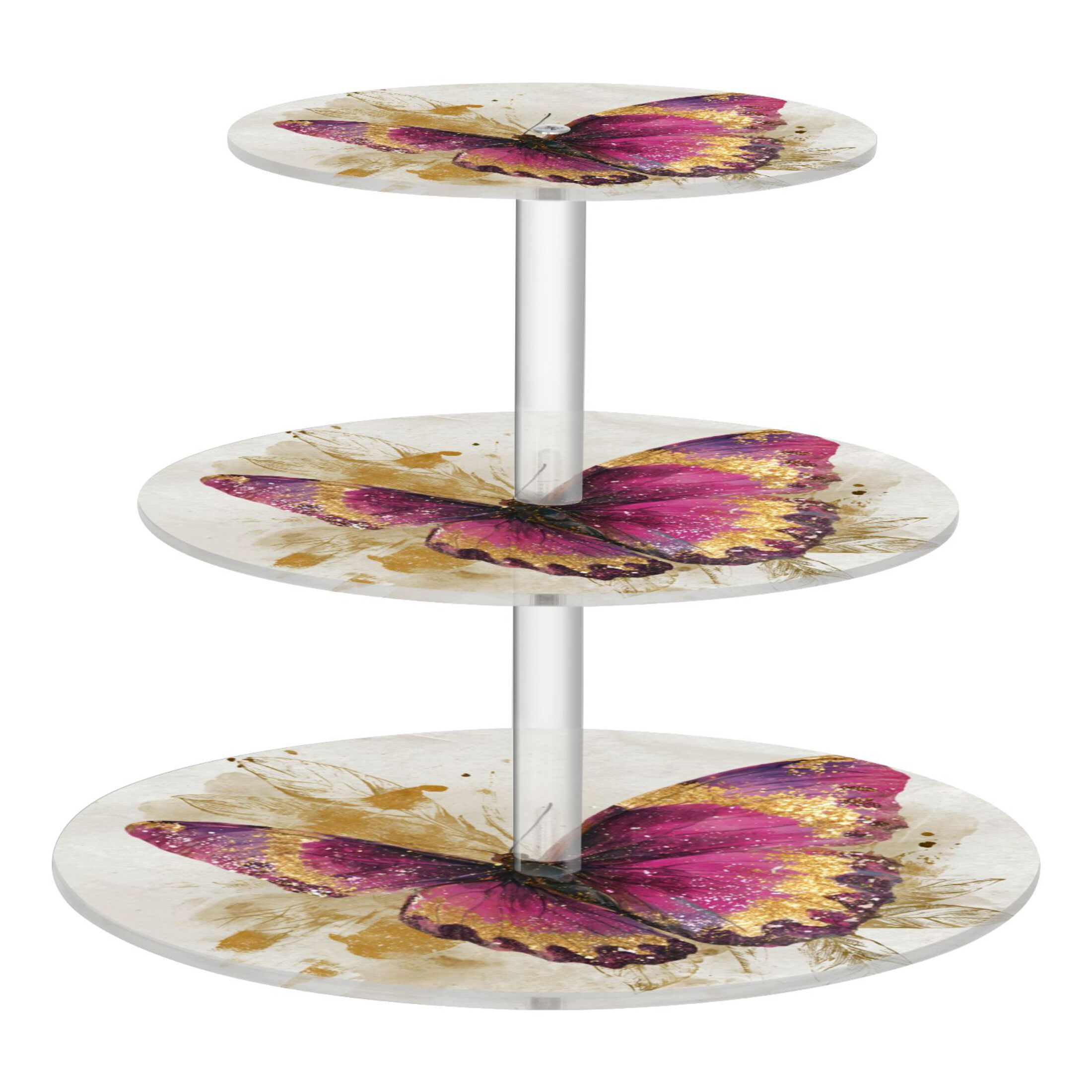 Wobogo Burgundy Butterfly 3 Tier Acrylic Cake Stand with Clear Round ...