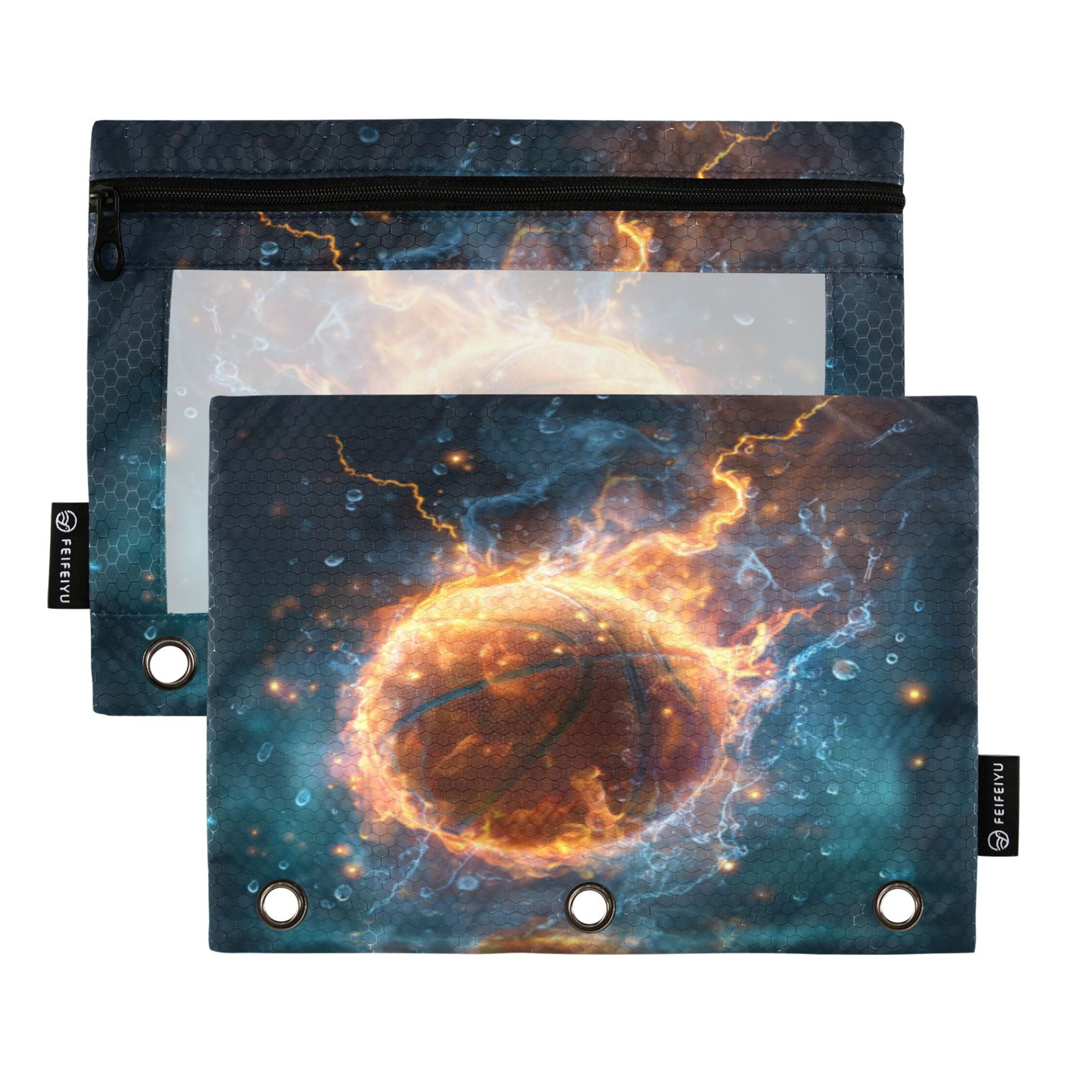 Wobogo Burning Basketball Pencil Pouch with 3 Ring Binder Holes Set of ...