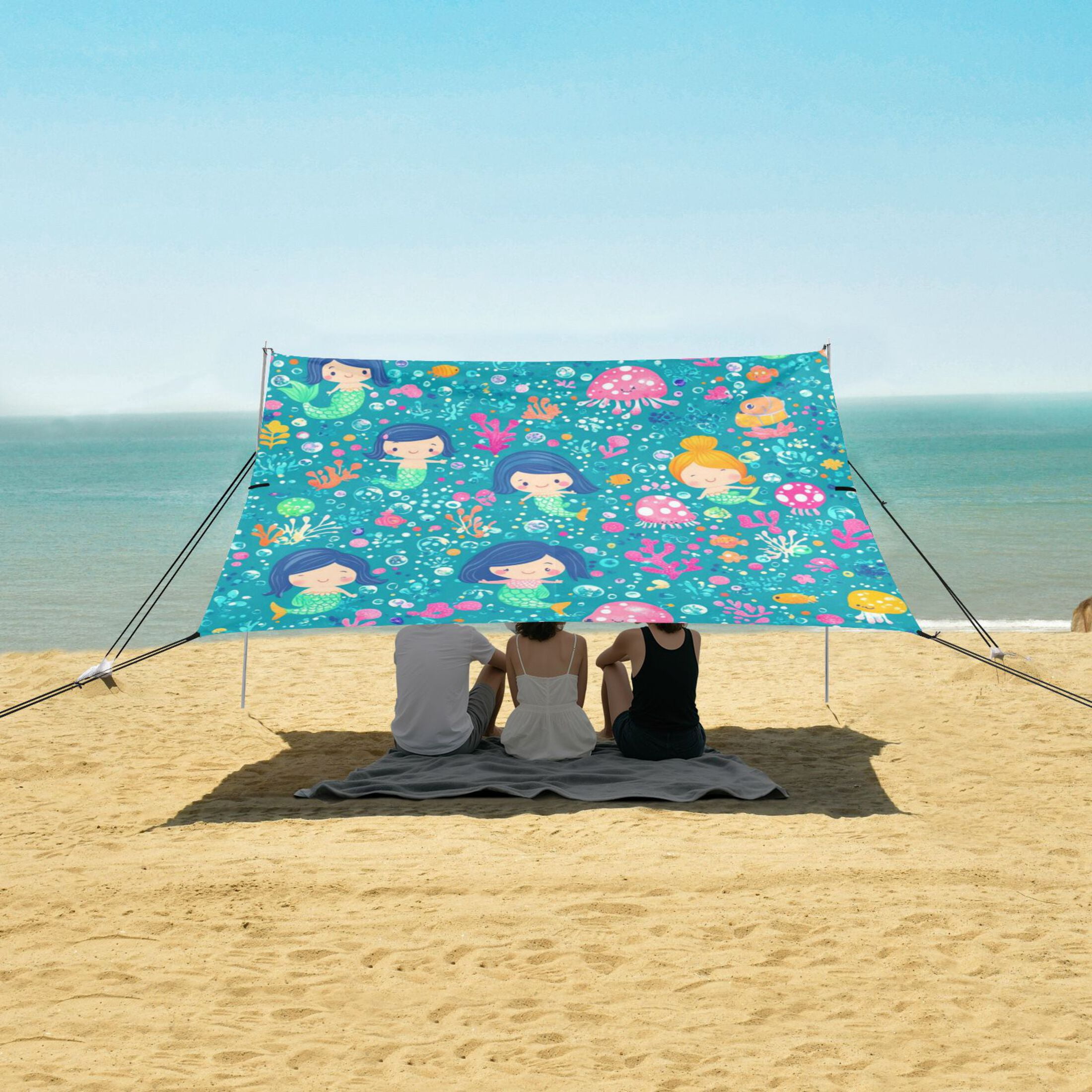 Wobogo Cartoon Mermaids Blue Pattern Beach Tent Camping Sun Shelter 110 ...