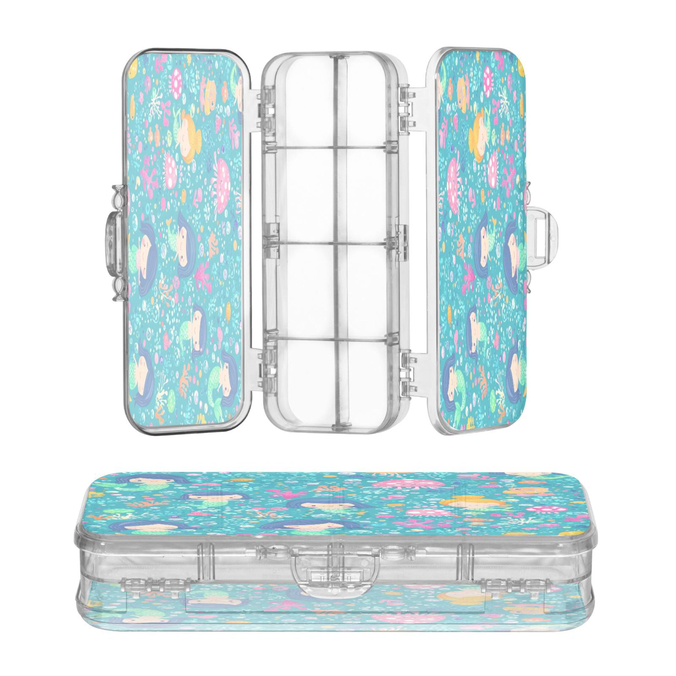 Wobogo Cartoon Mermaids Blue Pattern Clear Pencil Case Plastic ...